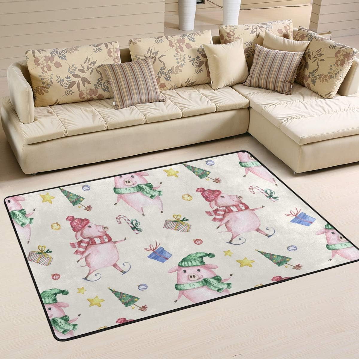 SKYSONIC Area Rug Pad Watercolor Pigs Nursery Rugs Floor Mat for Kids ...