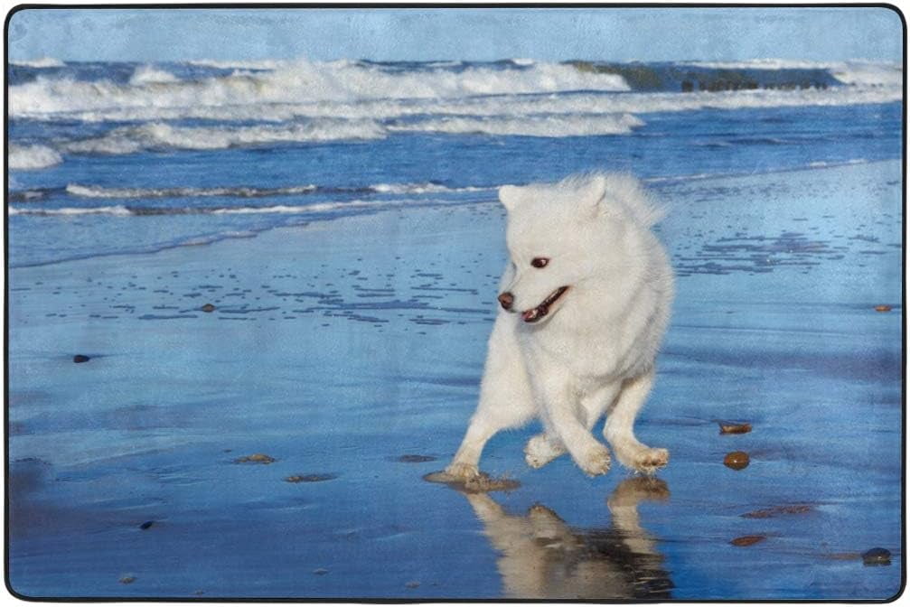 SKYSONIC Area Rug Pad White Dog Samoyed Playing Nursery Rugs Floor Mat ...