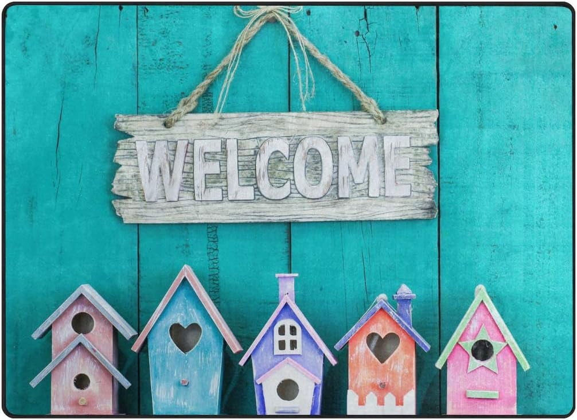 SKYSONIC Area Rug Pad Wood Welcome Sign and Birdhouses Nursery Rugs ...