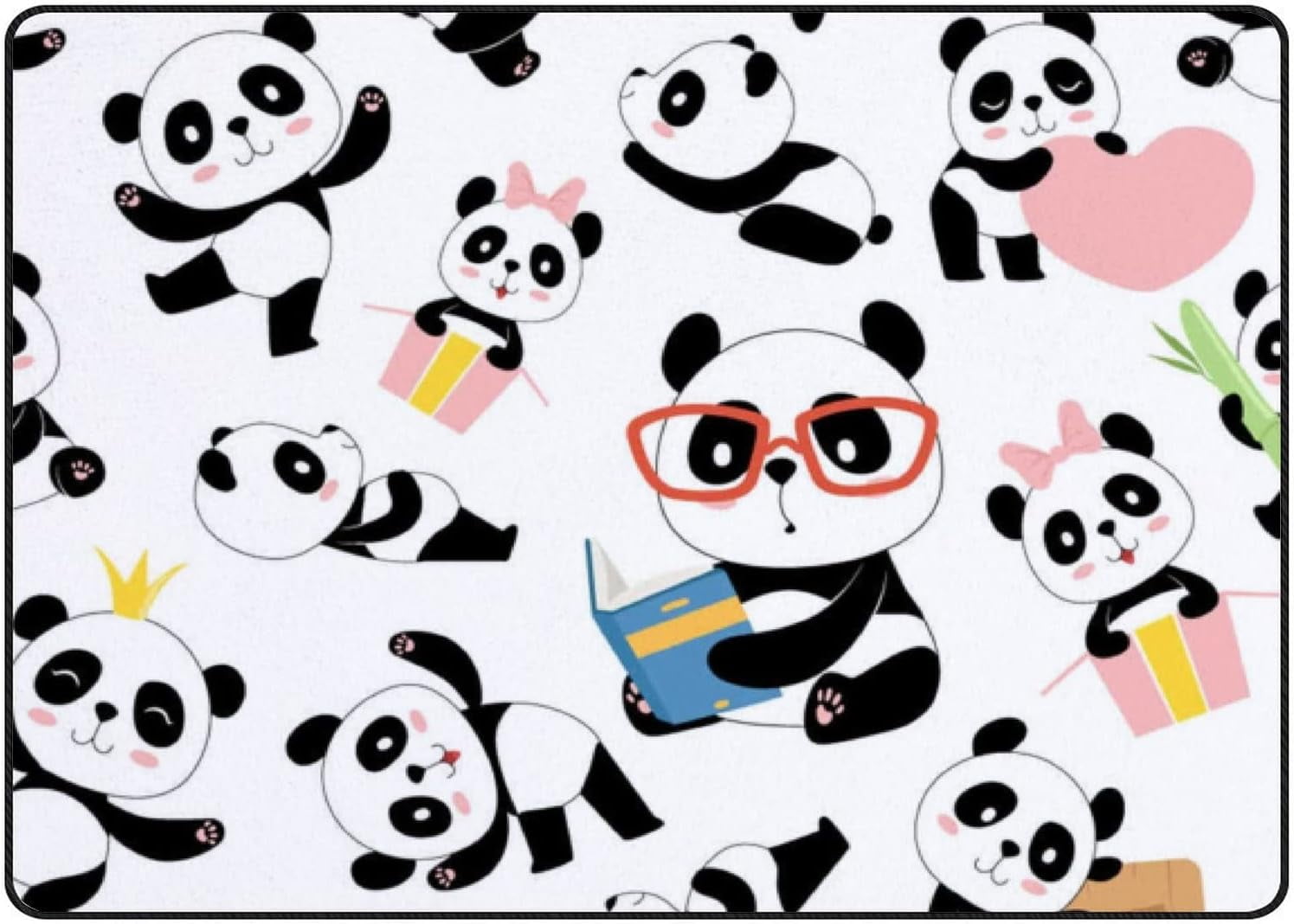 SKYSONIC Area Rug Panda Playing Theme Nursery Rug Floor Mat Kids ...