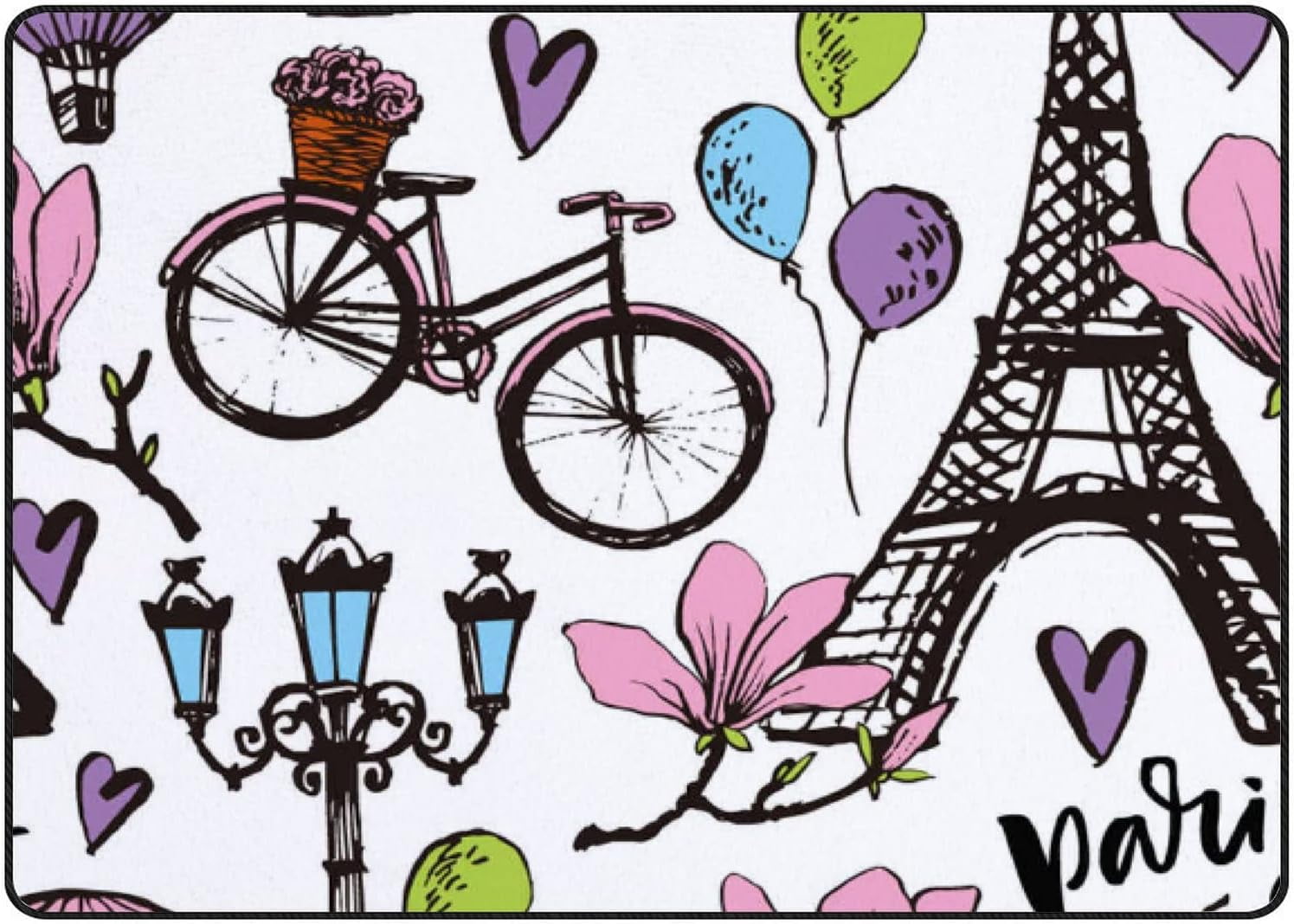 SKYSONIC Area Rug Paris Symbols with Magnolia Blossom Nursery Rug Floor ...