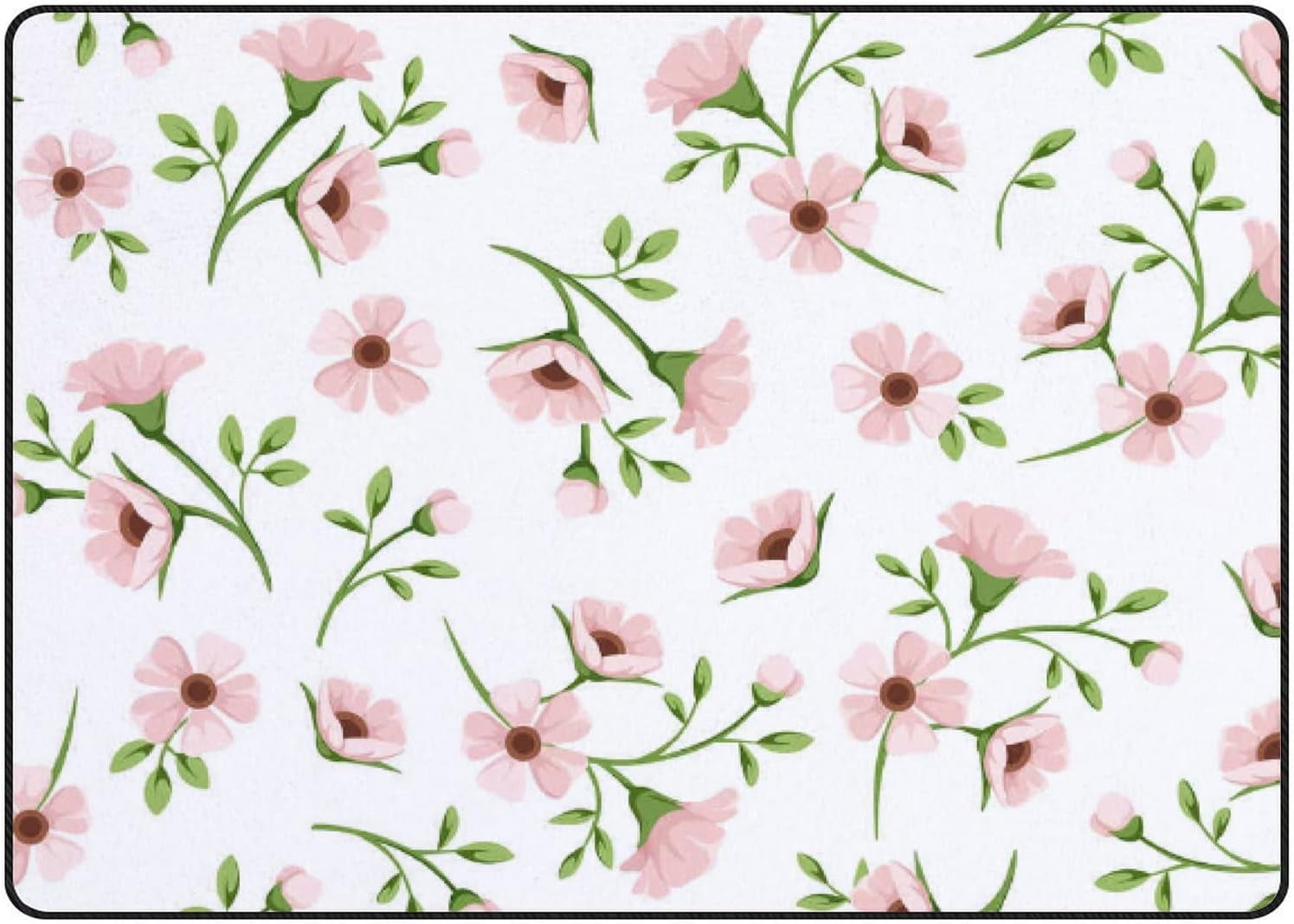 SKYSONIC Area Rug Small Pink Flowers on White Back Nursery Rug Floor ...