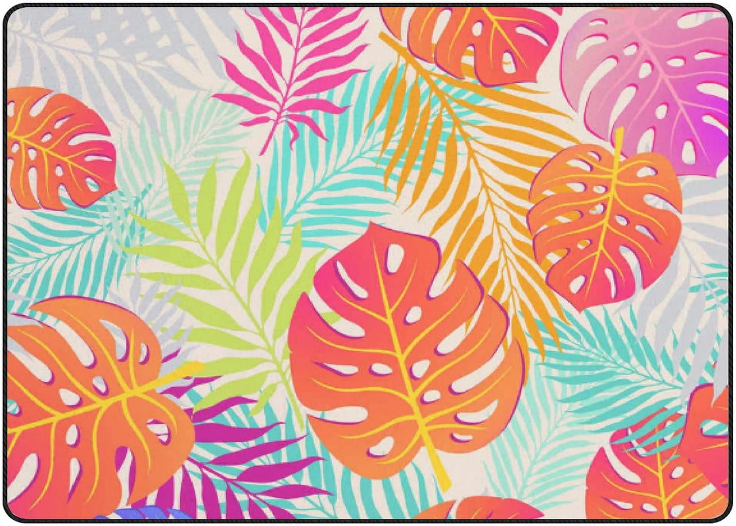 SKYSONIC Area Rug Summer Exotic Floral Palm Leaves Nursery Rug Floor ...