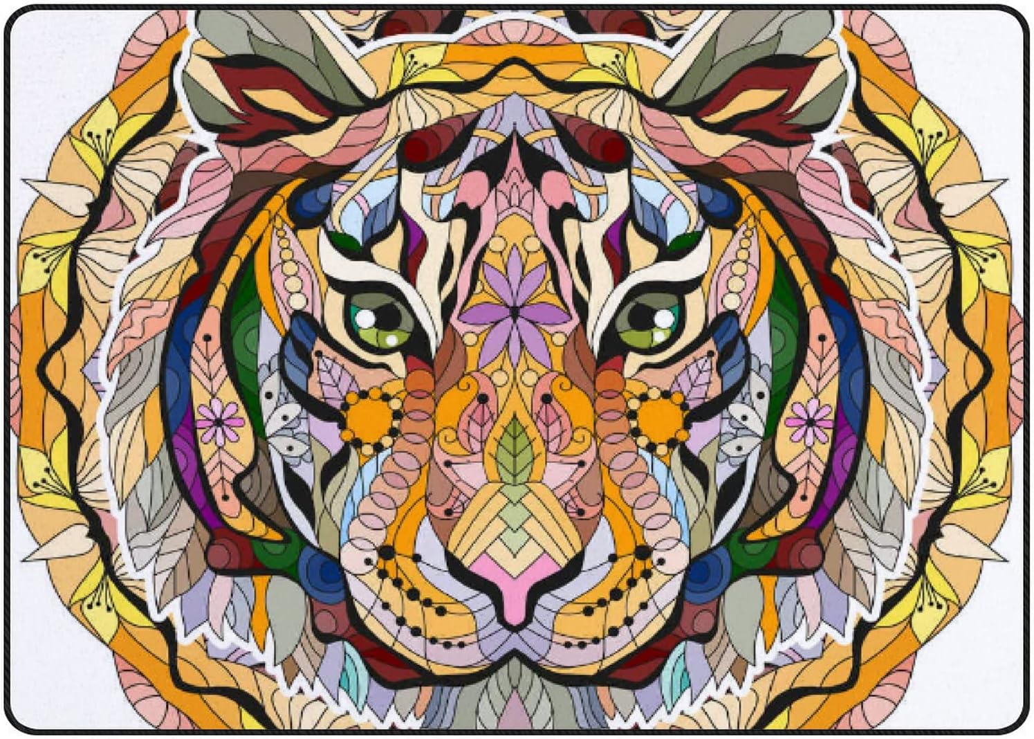 SKYSONIC Area Rug Tiger Head with Mandala Nursery Rug Floor Mat Kids ...