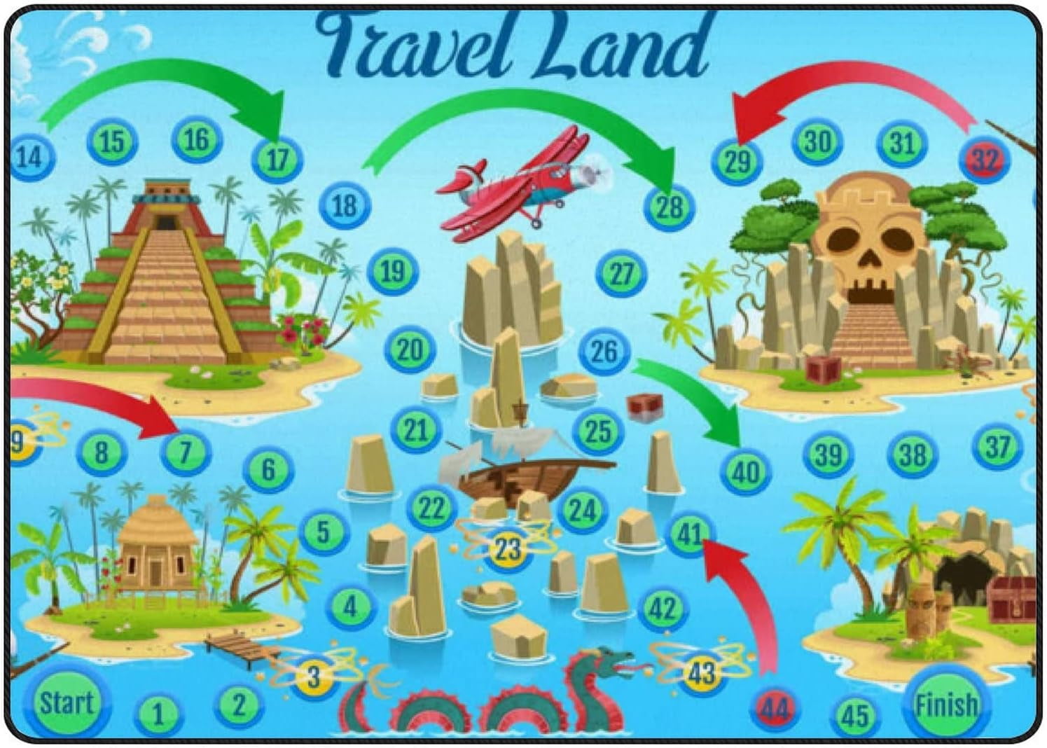 SKYSONIC Area Rug Tropics Pirate Adventure Game Board Nursery Rug Floor ...
