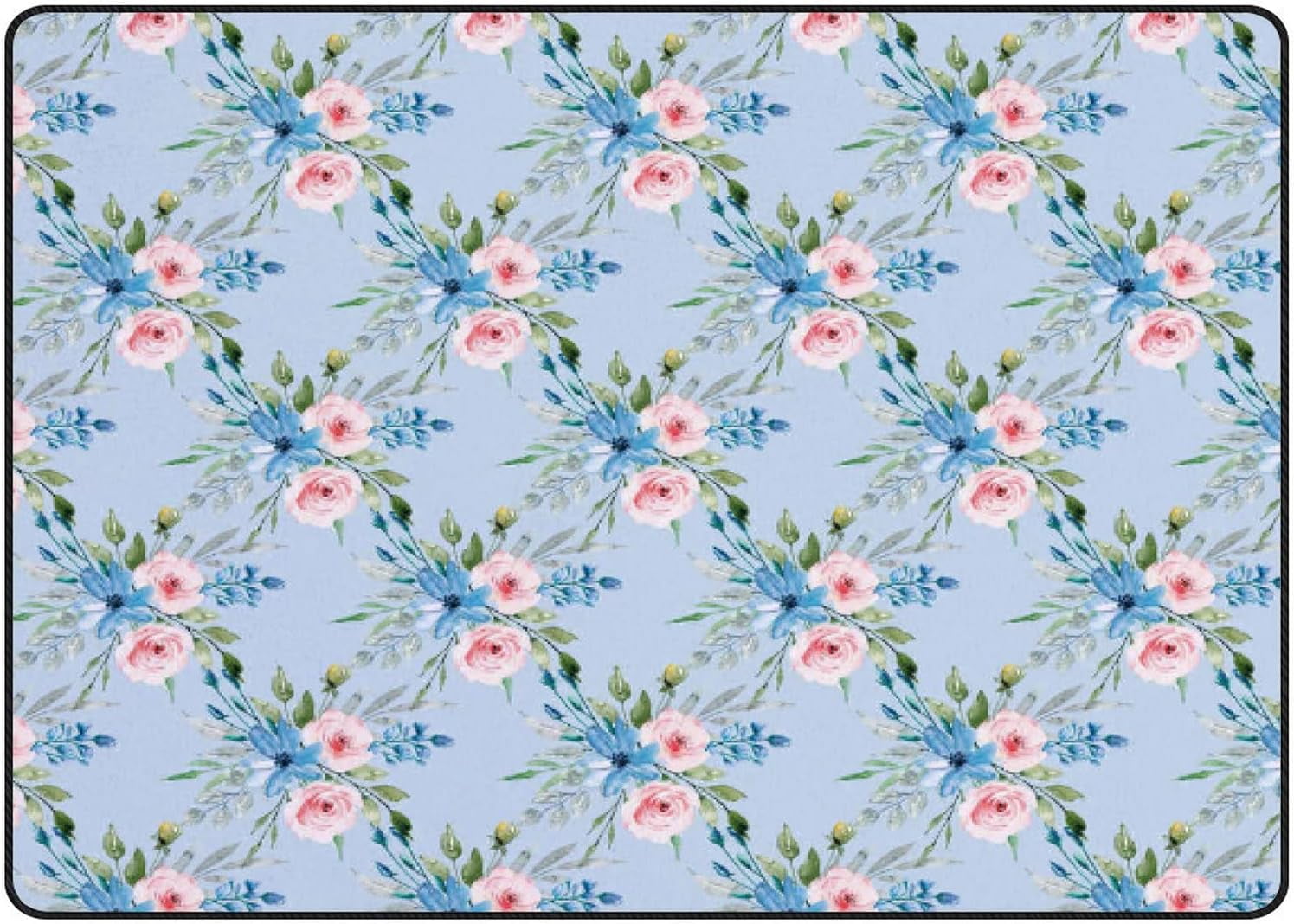 SKYSONIC Area Rug Watercolor Pink and Blue Flowers Nursery Rug Floor ...