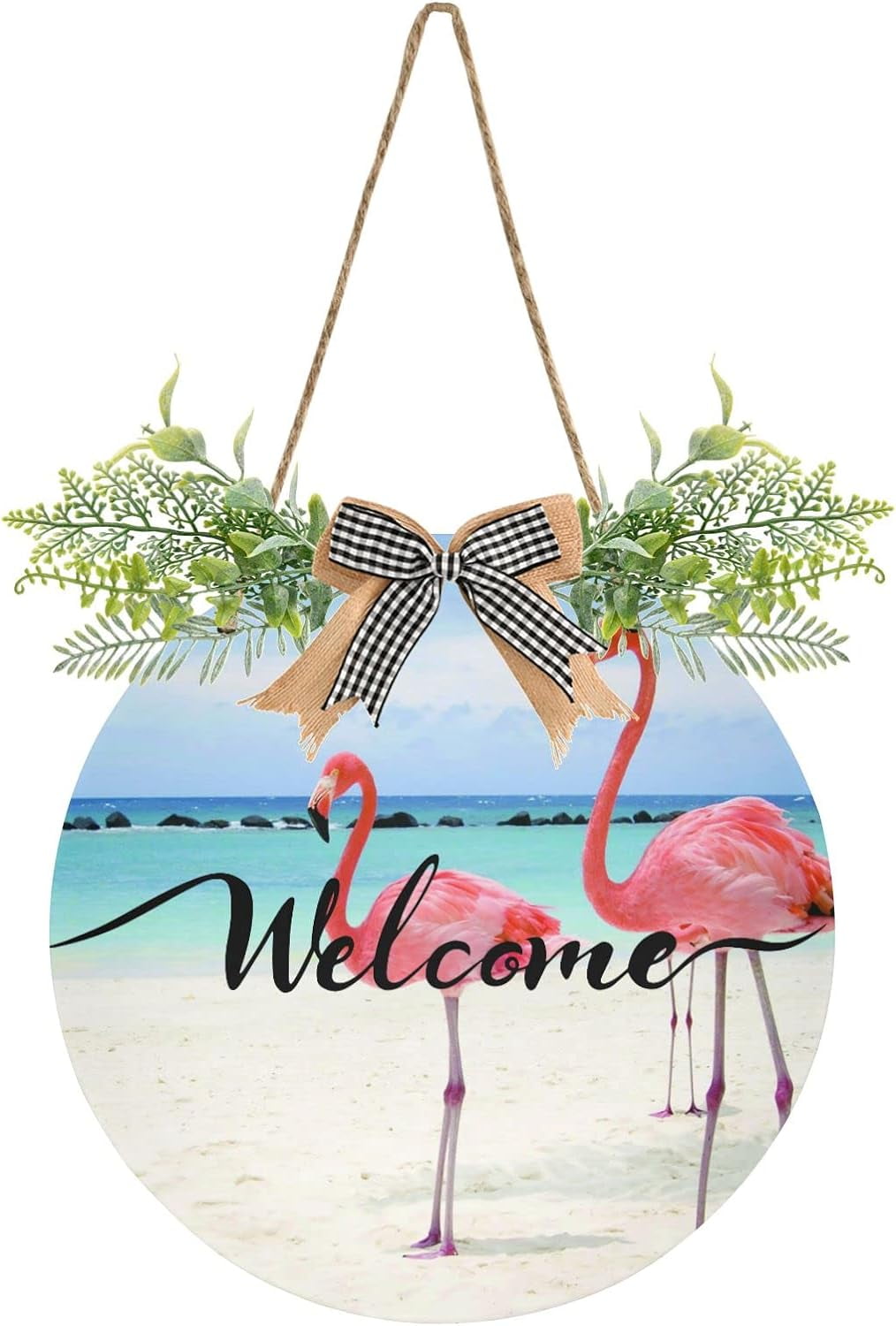SKYSONIC Art Flamingos Welcome Sign Front Door Decor Round Door Hanging ...