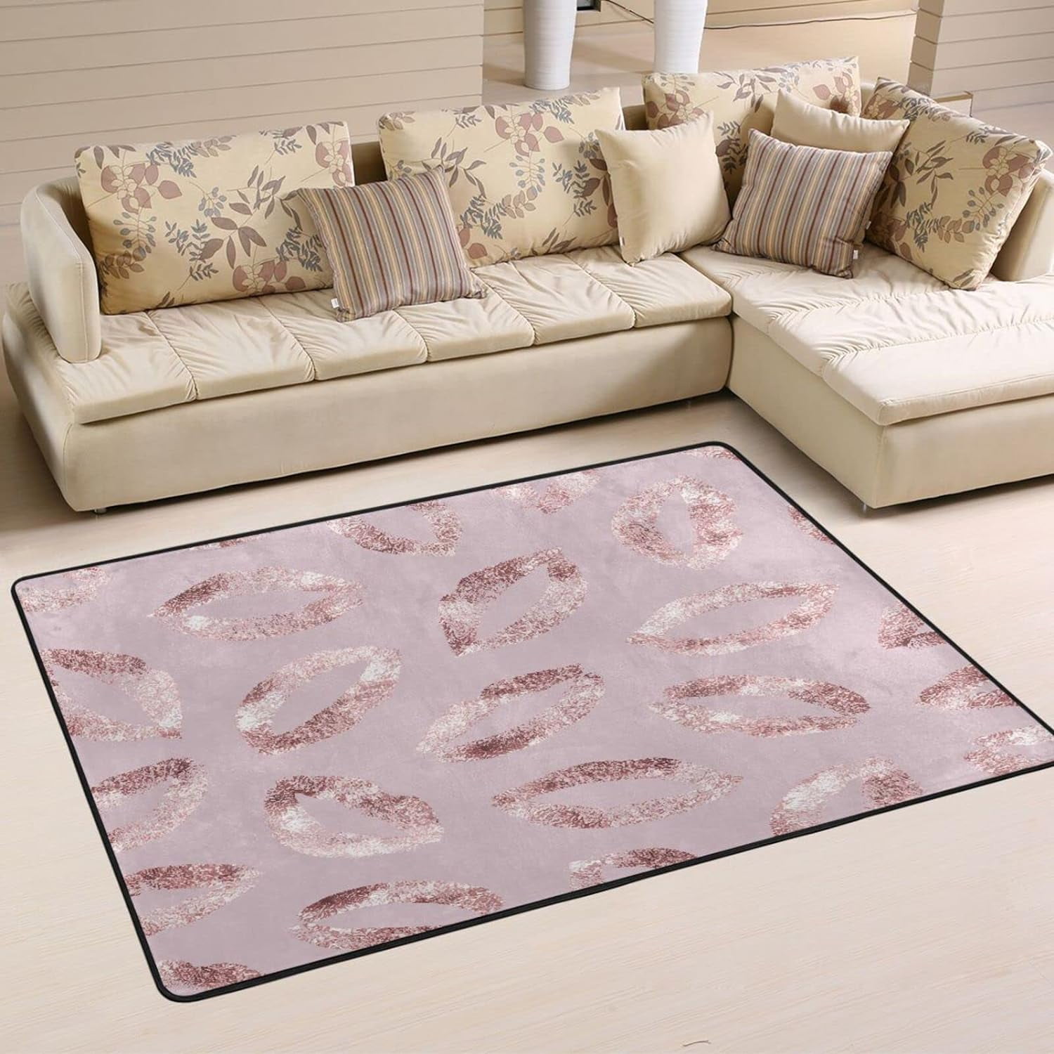SKYSONIC Artistic Shining Lip Non-Slip Area Rug, Glittering Theme Floor ...