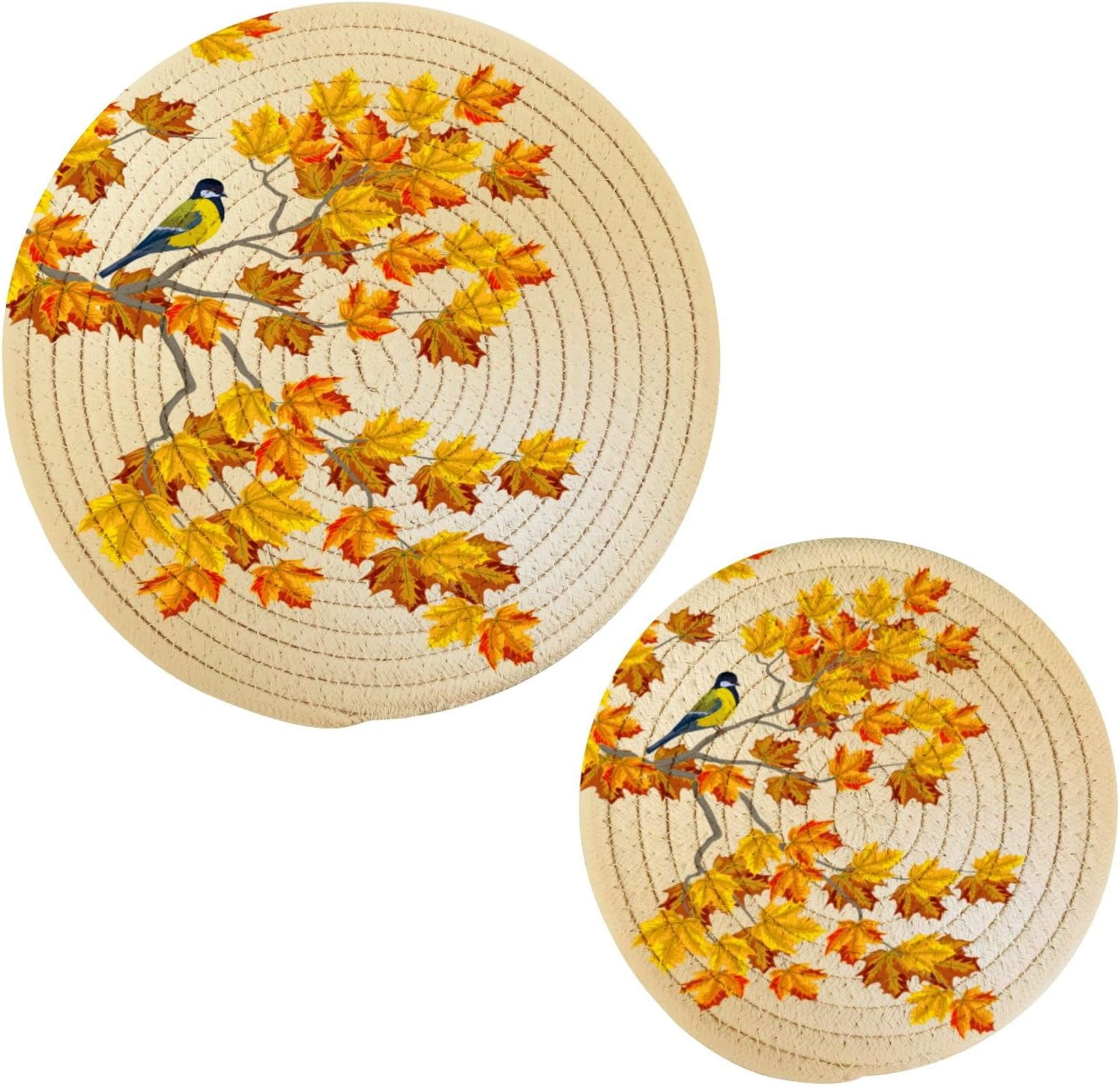SKYSONIC Autumn Bird Maple Leaf Pot Holders Trivets, 2 Pcs Heat ...