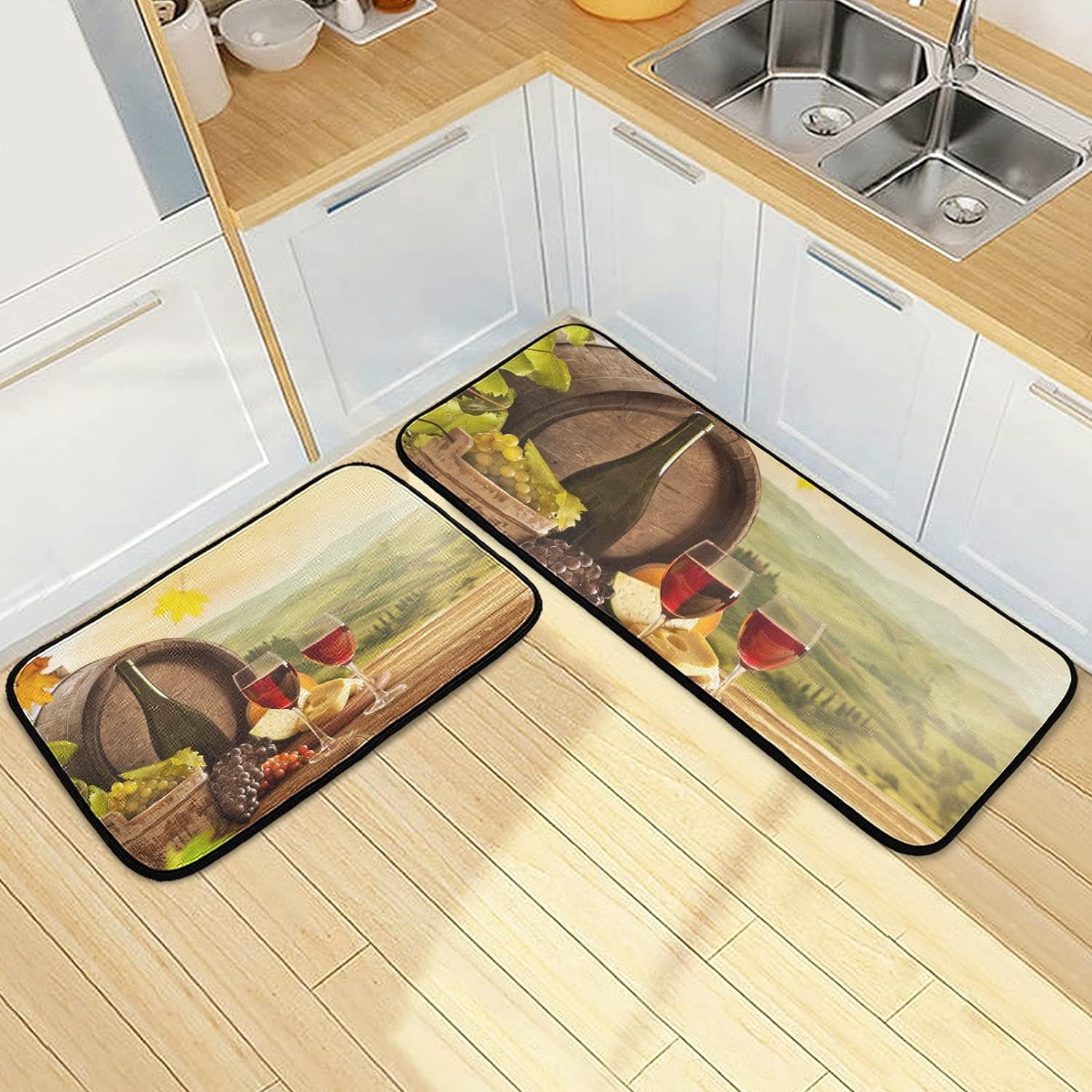SKYSONIC Autumn Farmhouse Kitchen Rugs Set of 2, Red Wine Floor Runner ...