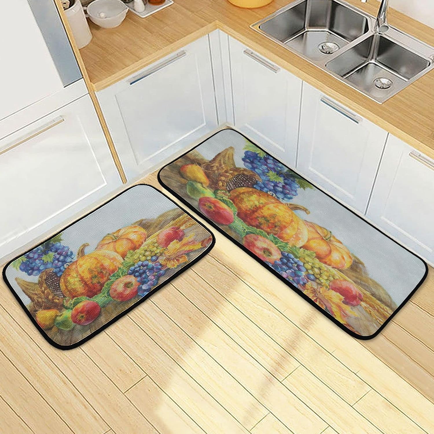 SKYSONIC Autumn Harvest Vegetables Kitchen Rugs Set of 2, Cornucopia ...
