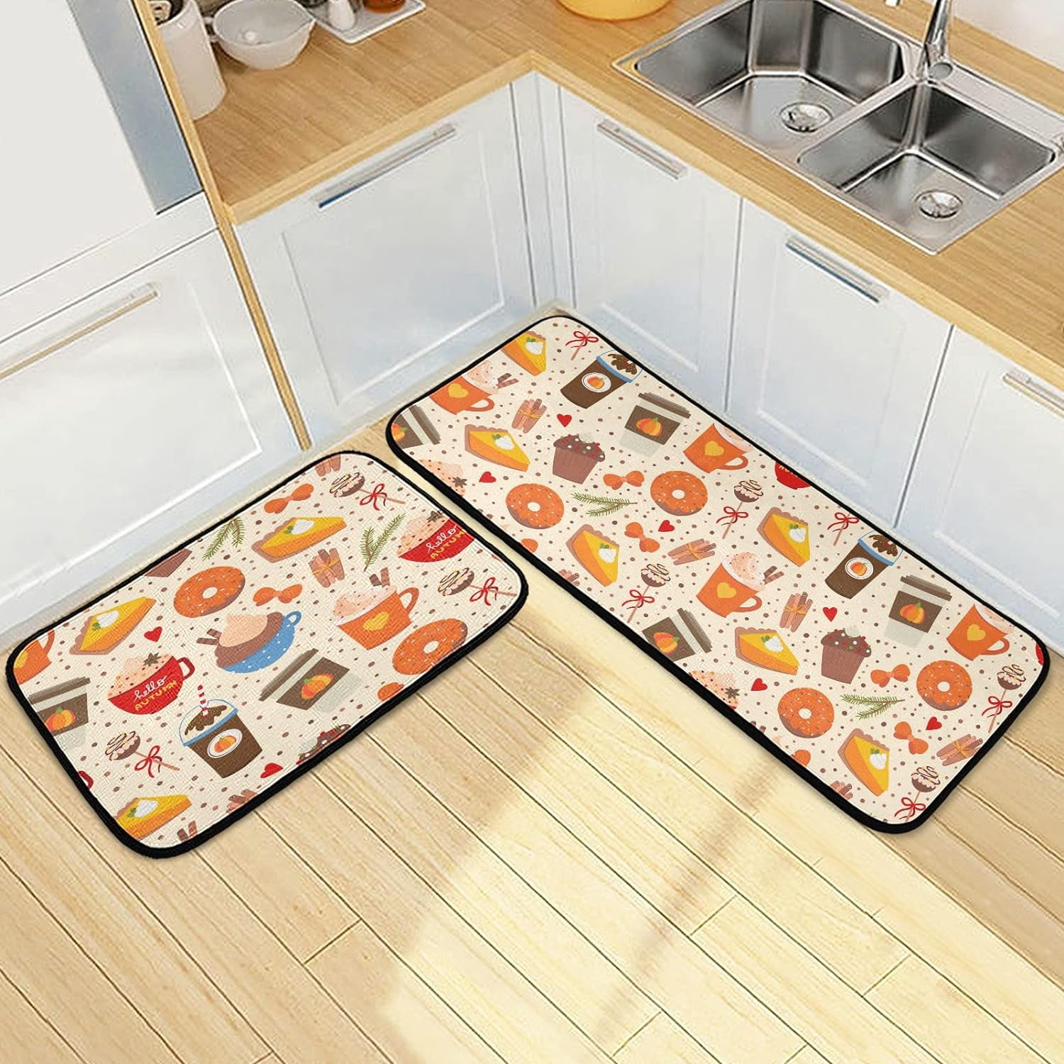 SKYSONIC Autumn Pumpkin Cake Kitchen Rugs Set of 2, Fall Coffee Candy ...