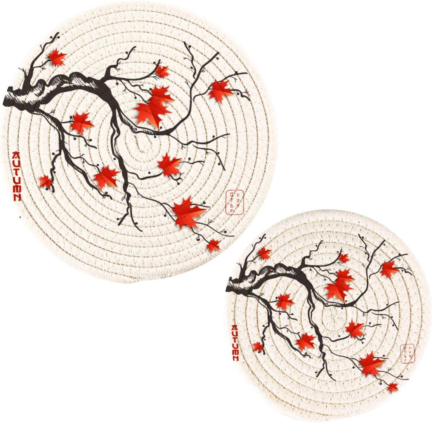 SKYSONIC Autumn Red Maple Leaves Pot Holders Trivets, 2 Pcs Heat ...