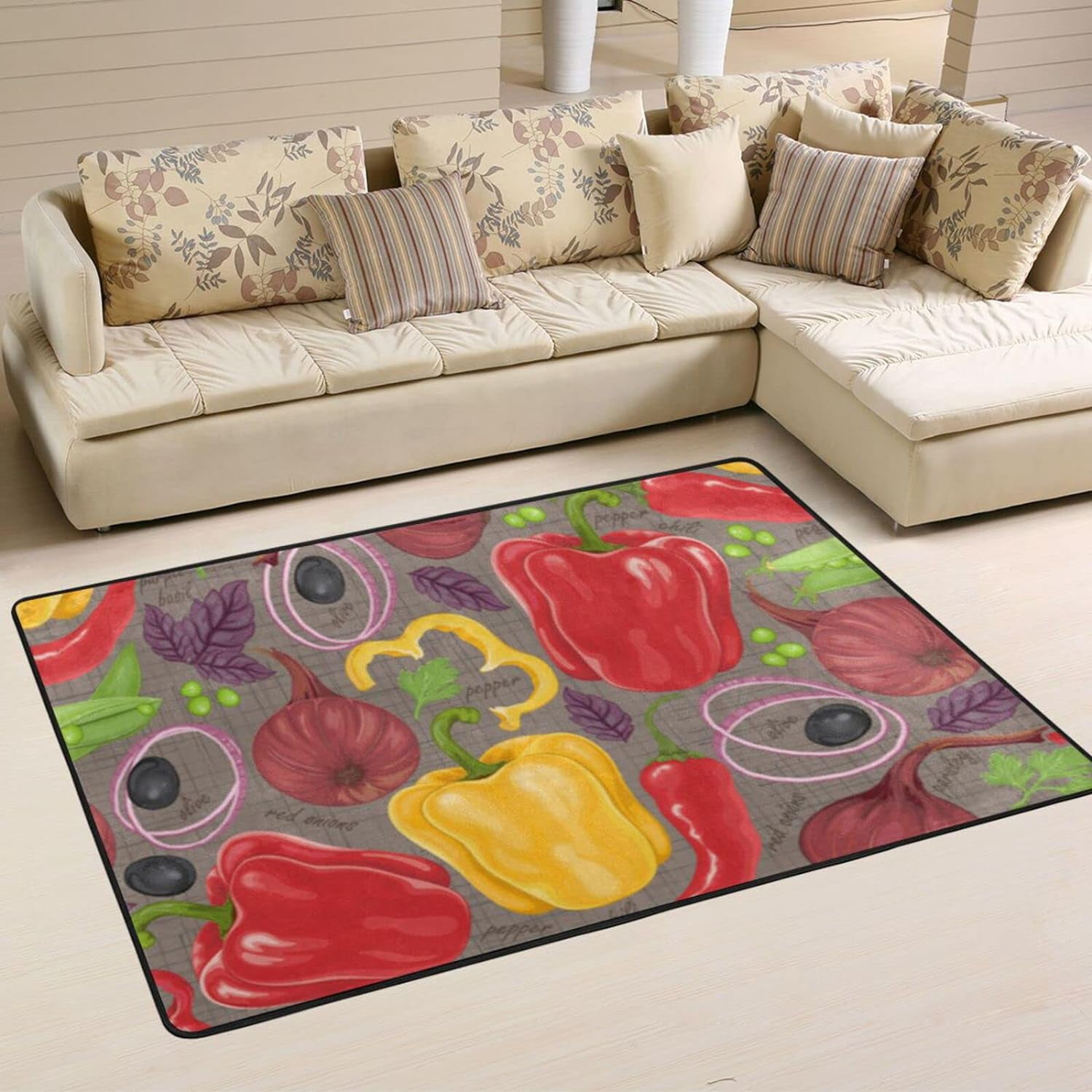 SKYSONIC Autumn Vegetables Chili Area Rug,72x48in Fall Harvest Onion Non-Slip Floor Carpet ...