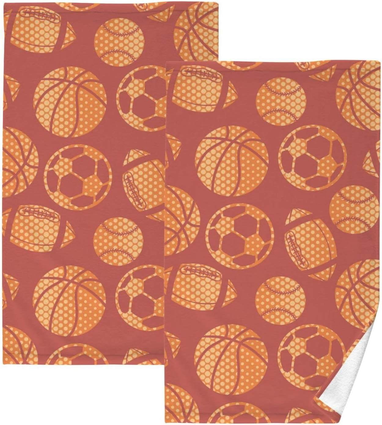 SKYSONIC Ball Game Silhouette Patterned Hand Towels 2 PCS, Cotton Bath ...
