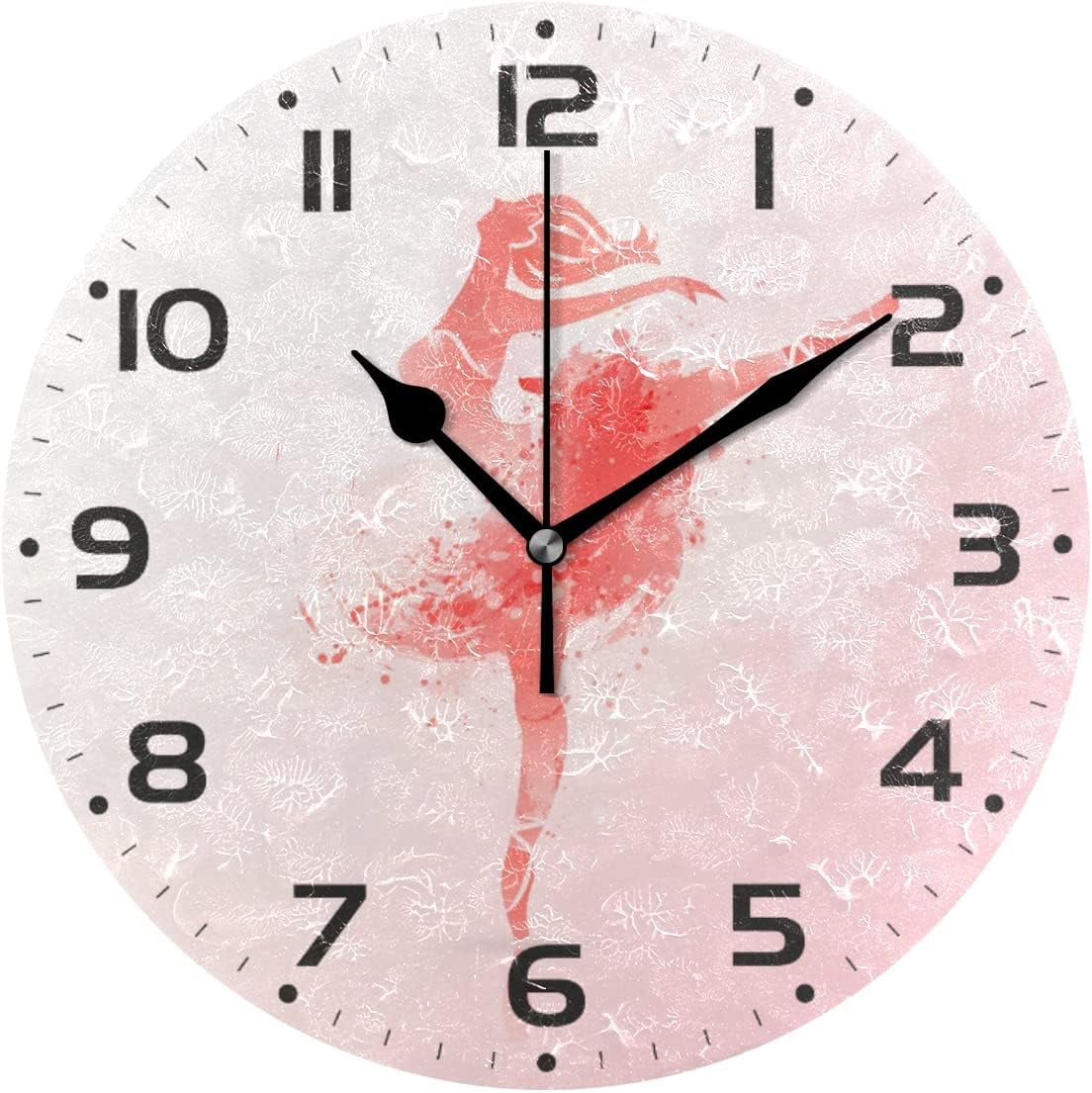 SKYSONIC Ballerina in Dance Wall Clock 10 Inch Silent Non Ticking Round ...
