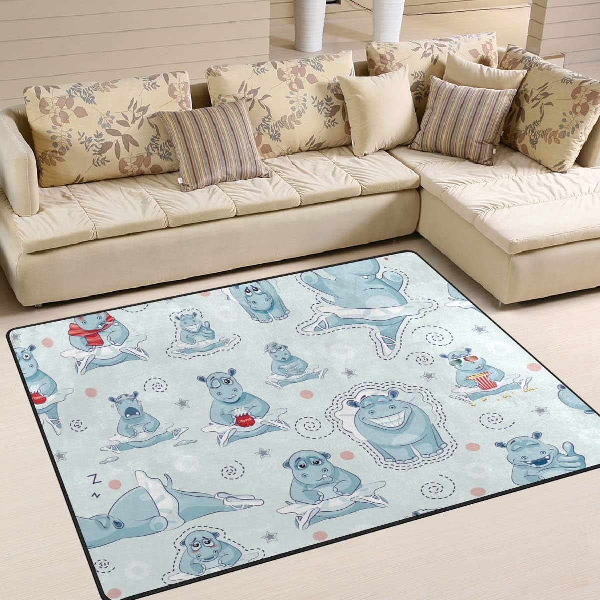 SKYSONIC Ballerina Hippopotamus Lightweight Area Rugs Carpet Mats Floor ...
