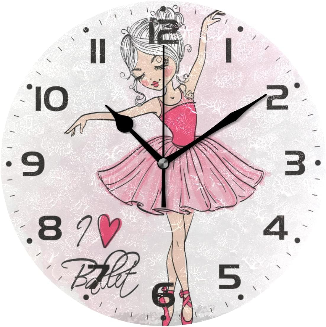 SKYSONIC Ballerina Wall Clock 10 Inch Silent Non Ticking Round Clock ...