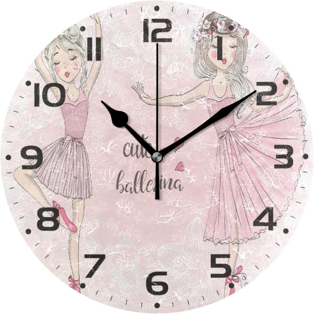 SKYSONIC Ballerina Wall Clock 10 Inch Silent Non Ticking Round Clock ...
