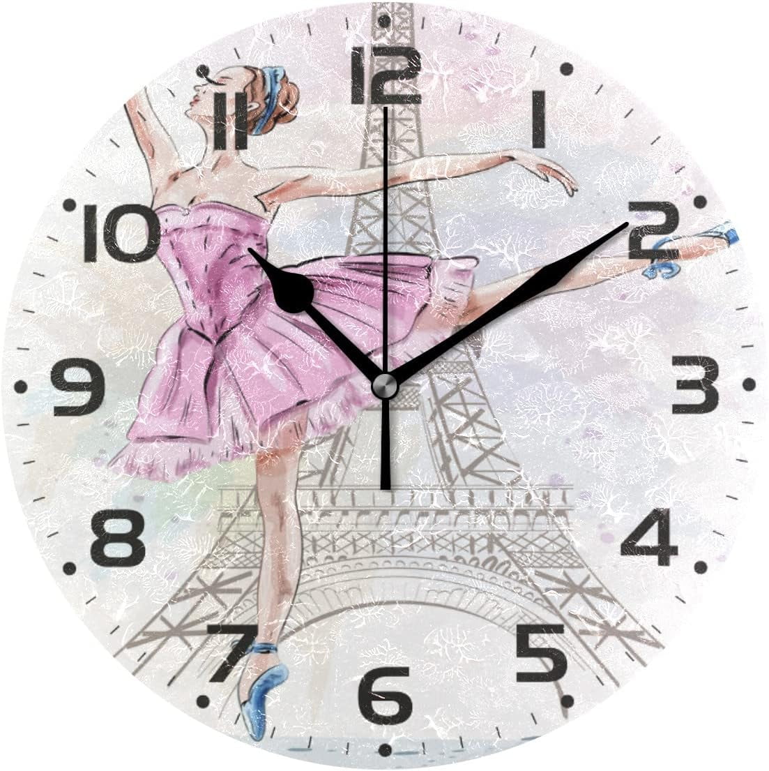 SKYSONIC Ballerina Wall Clock 10 Inch Silent Non Ticking Round Clock ...