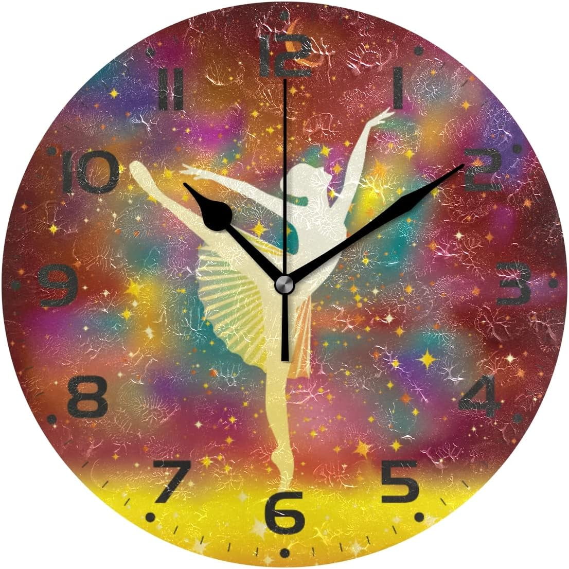 SKYSONIC Ballet Dancer Wall Clock 10 Inch Silent Non Ticking Round ...