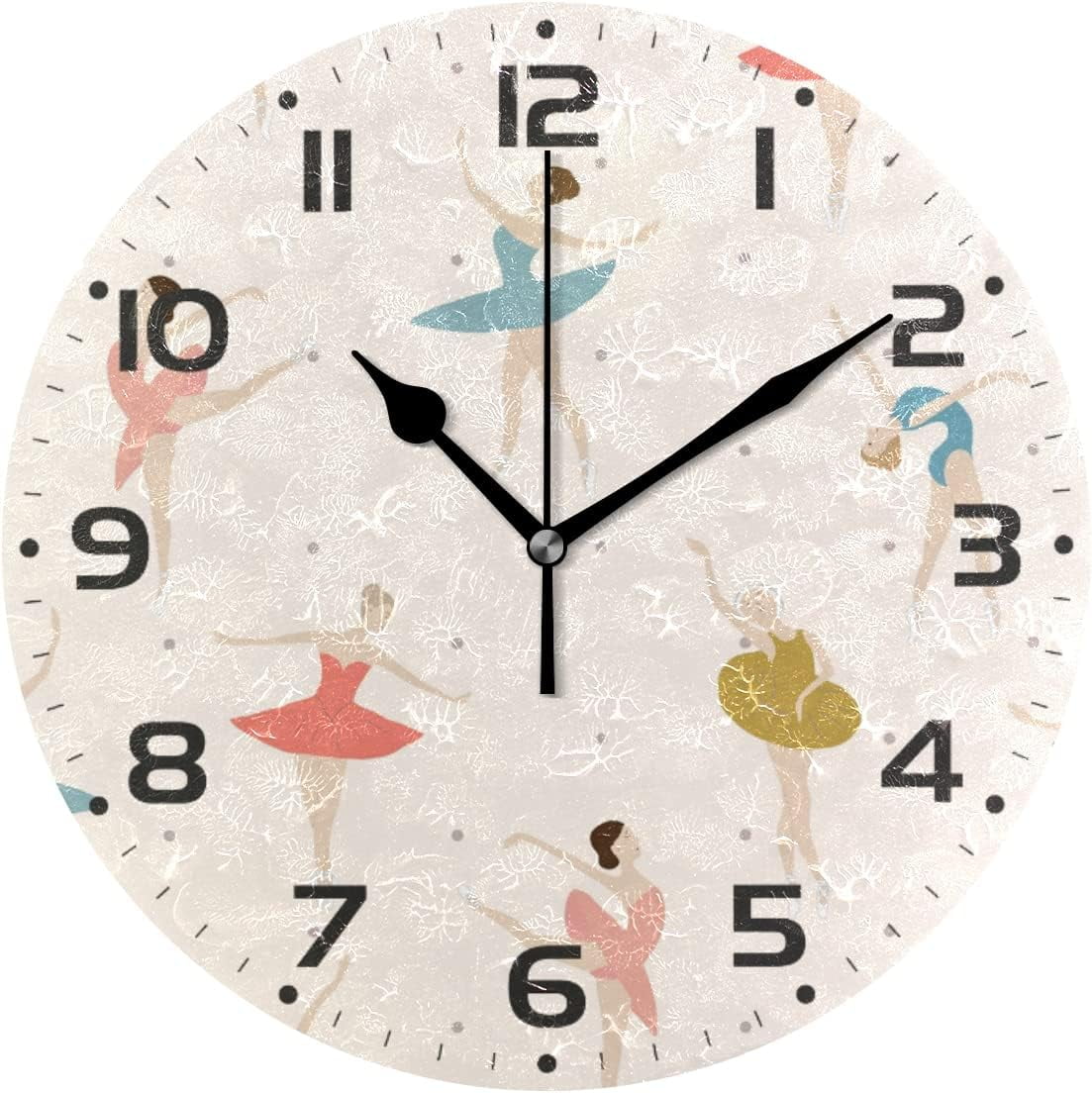 SKYSONIC Ballet Dancers Wall Clock 10 Inch Silent Non Ticking Round ...