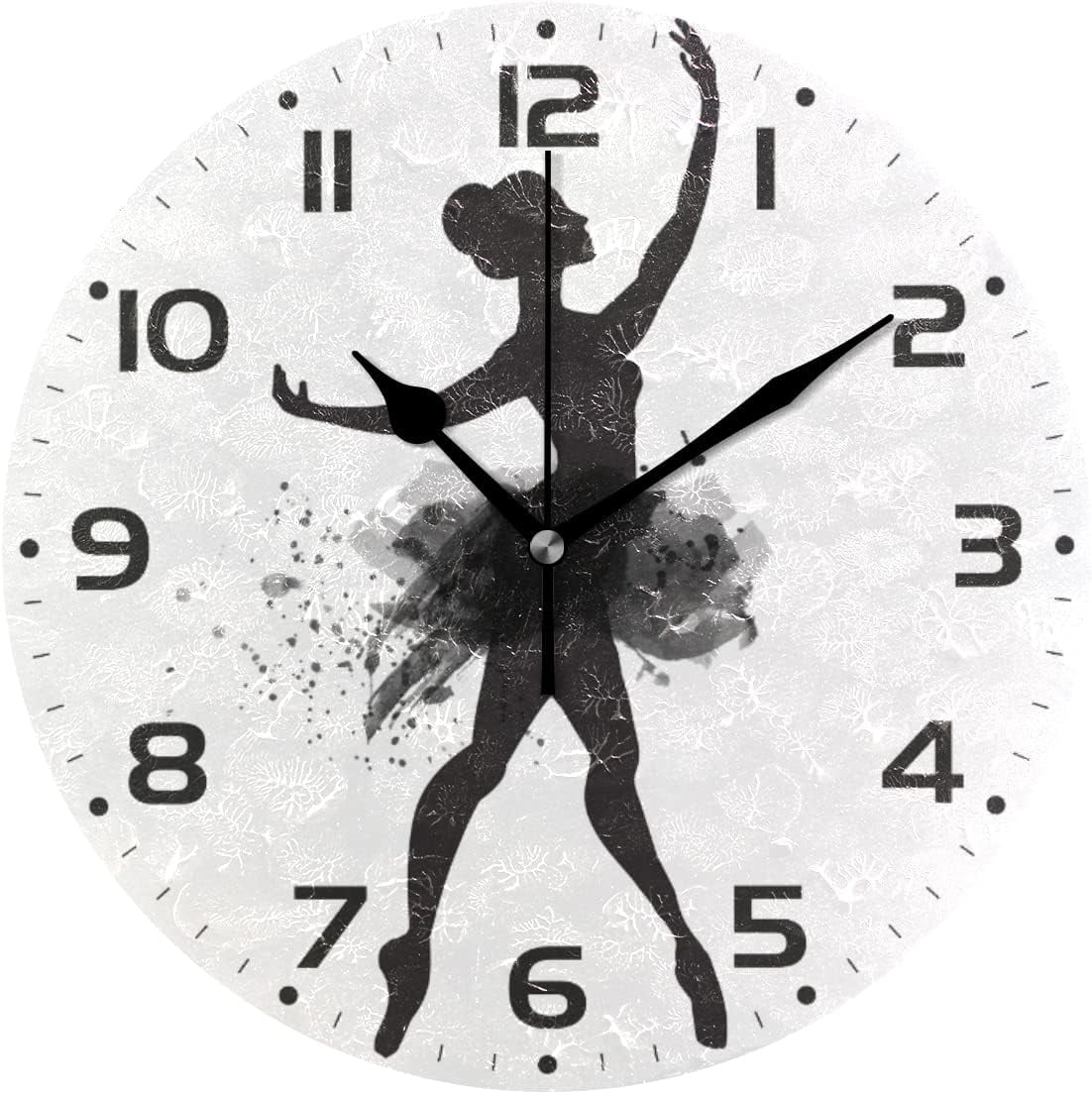 SKYSONIC Ballet Wall Clock 10 Inch Silent Non Ticking Round Clock Oil ...
