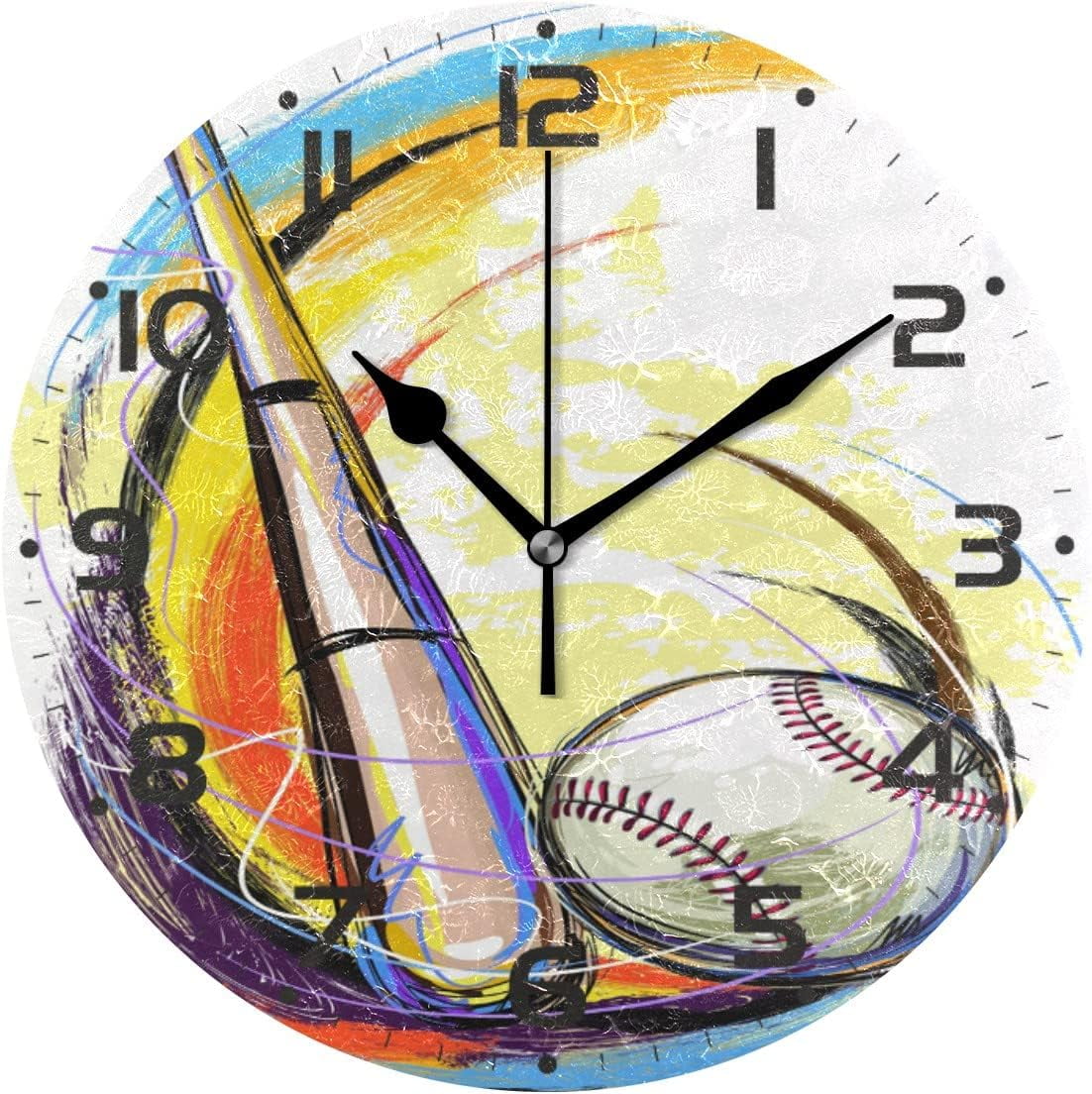 SKYSONIC Baseball Bat Painting Wall Clock 10 Inch Silent Non Ticking ...