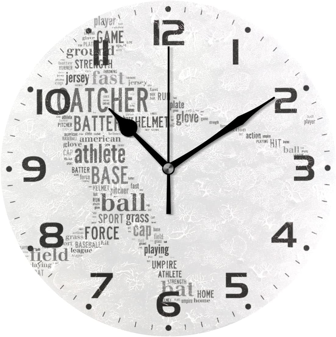 SKYSONIC Baseball Batter Word Wall Clock 10 Inch Silent Non Ticking ...