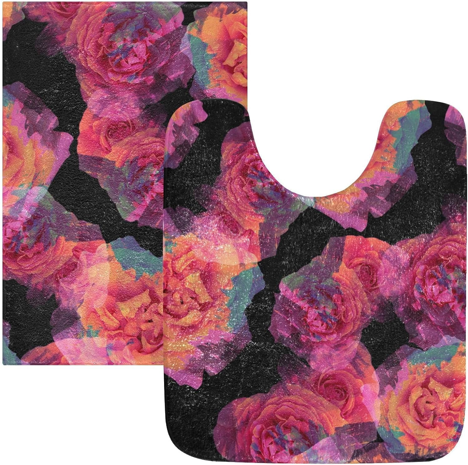 SKYSONIC Bath Mats Toiletry Mat Elegant Roses Print, Fluffy Plush ...