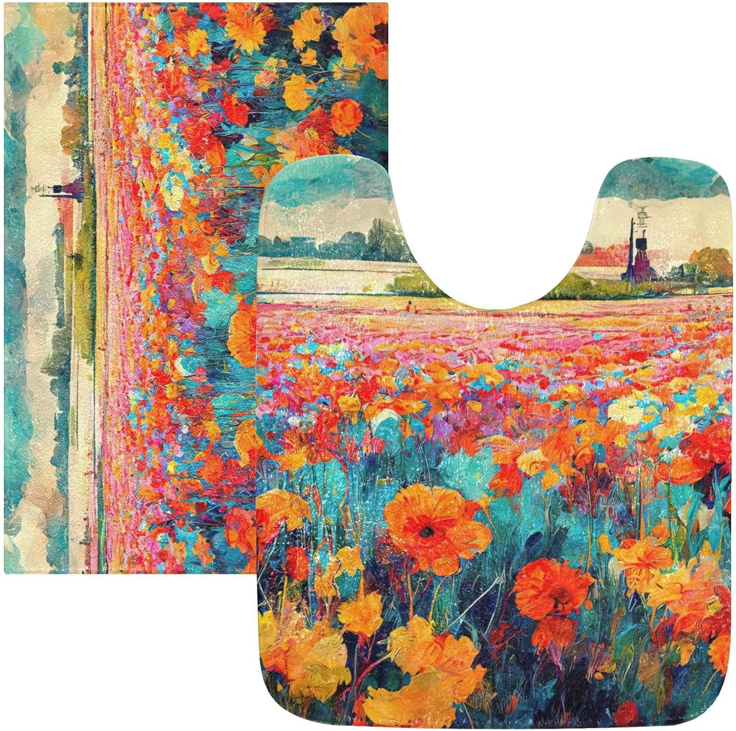 SKYSONIC Bath Mats Toiletry Mat Flower Field Painting Print, Fluffy ...