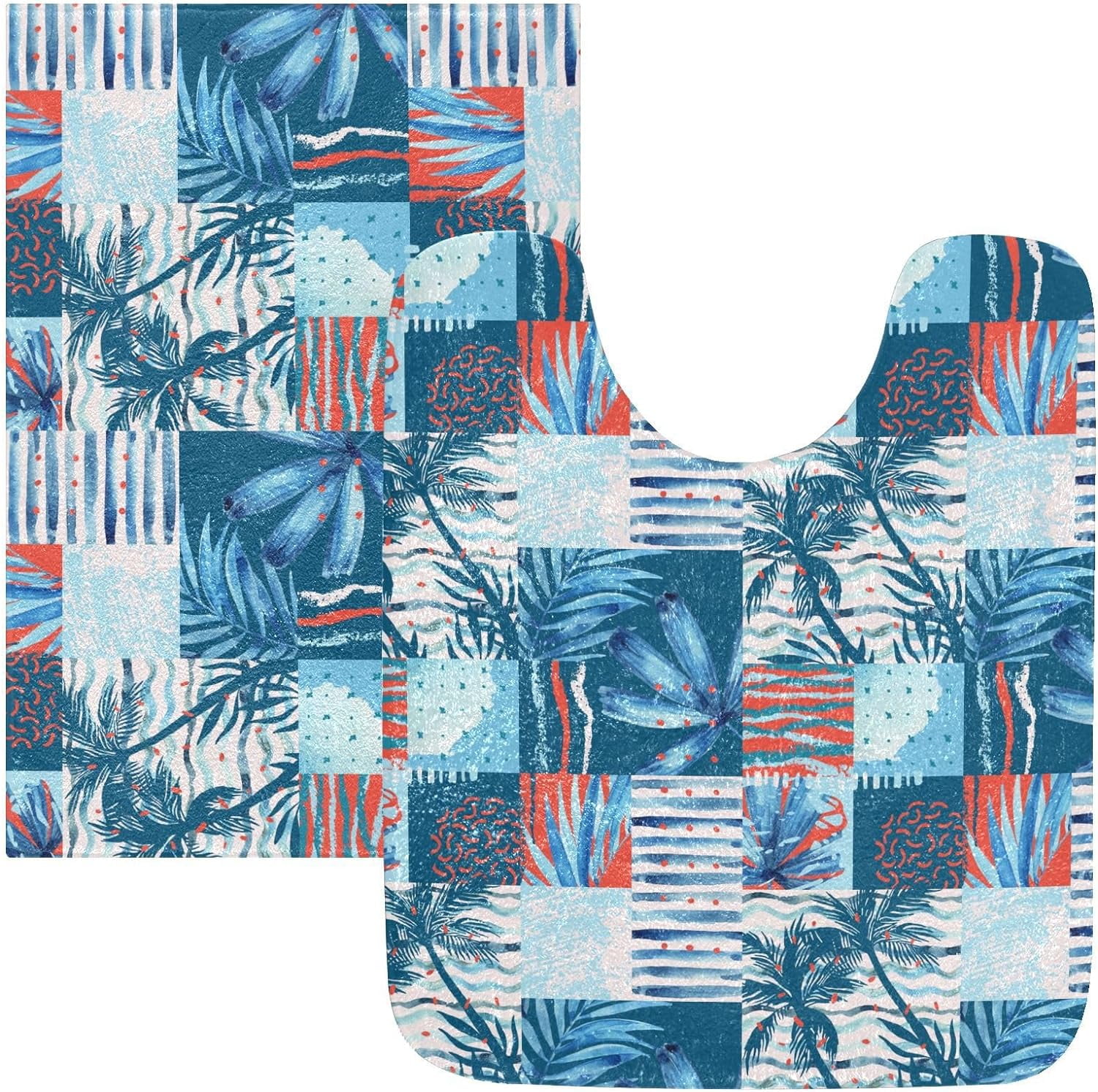 SKYSONIC Bath Mats Toiletry Mat Palm Tree Checkered Print, Fluffy Plush ...