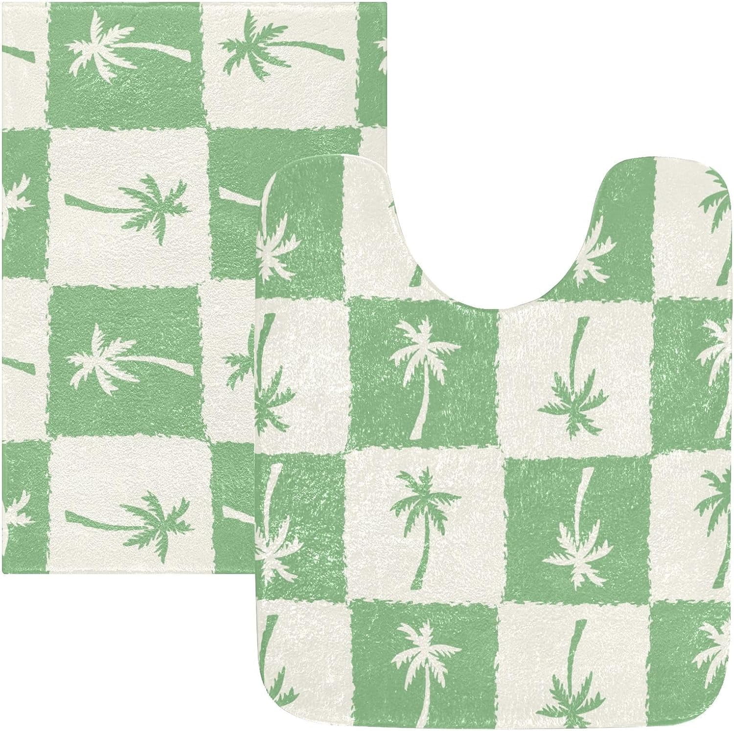 SKYSONIC Bath Mats Toiletry Mat Palm Trees Checkered Print, Fluffy ...