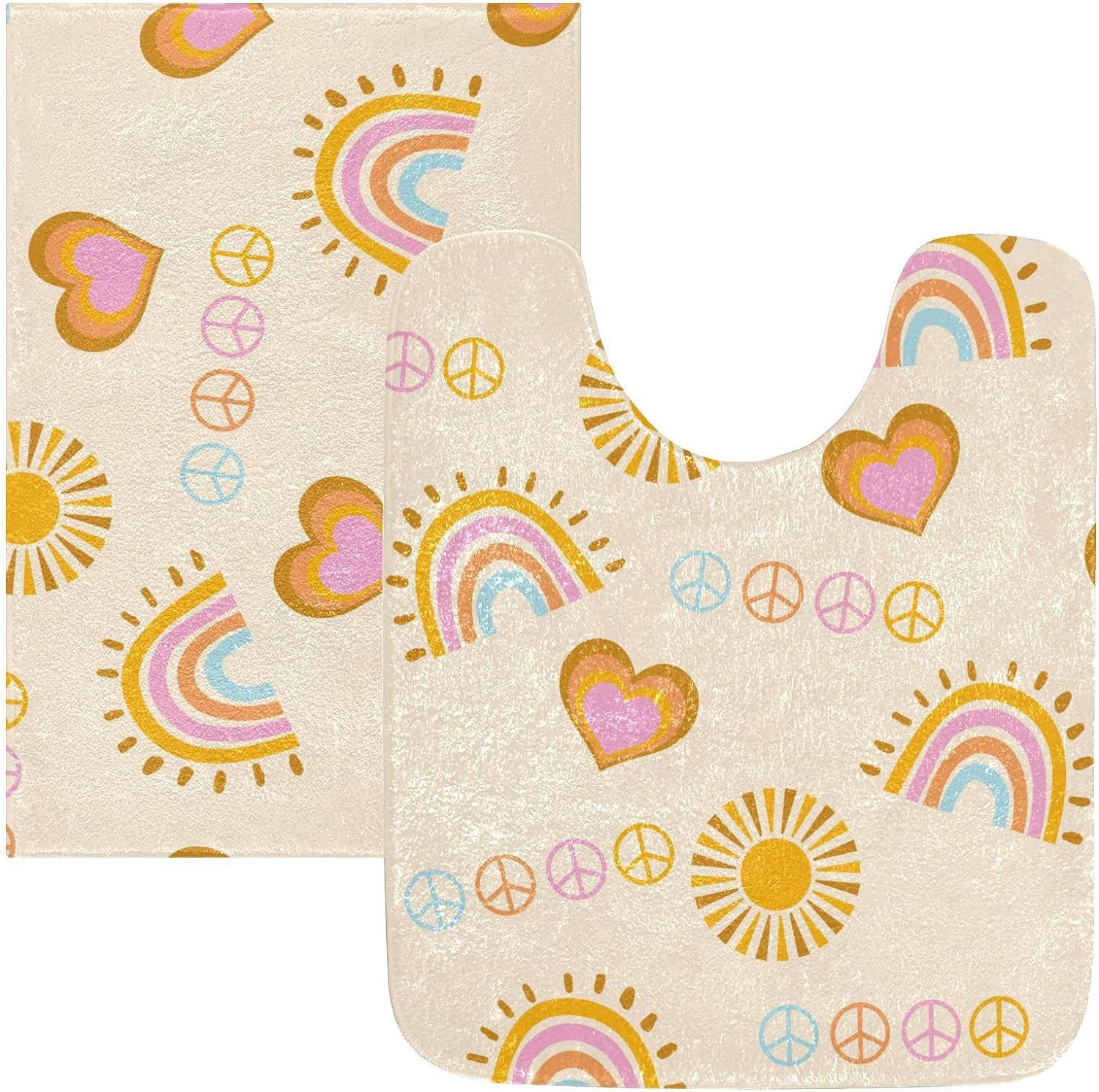 SKYSONIC Bath Mats Toiletry Mat Peace Rainbow Heart Print, Fluffy Plush ...