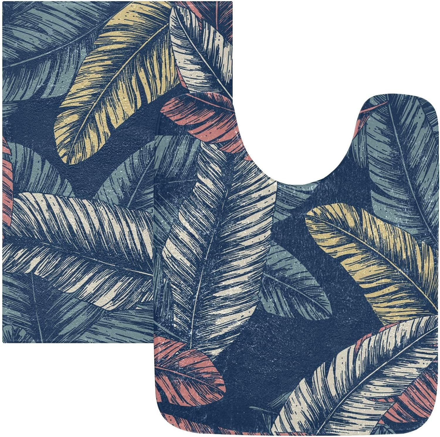 SKYSONIC Bath Mats Toiletry Mat Retro Tropical Leaves Print, Fluffy ...