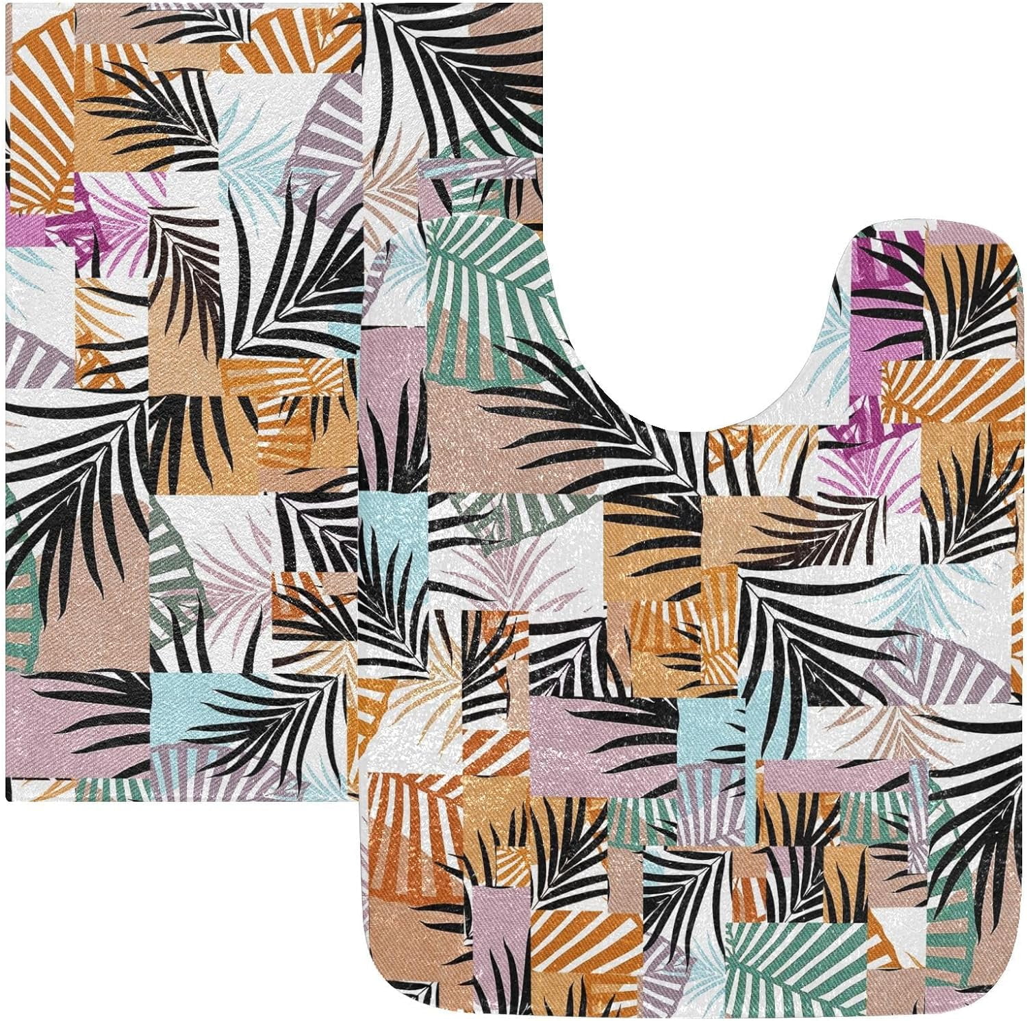 SKYSONIC Bath Mats Toiletry Mat Tropical Checkered Print, Fluffy Plush ...