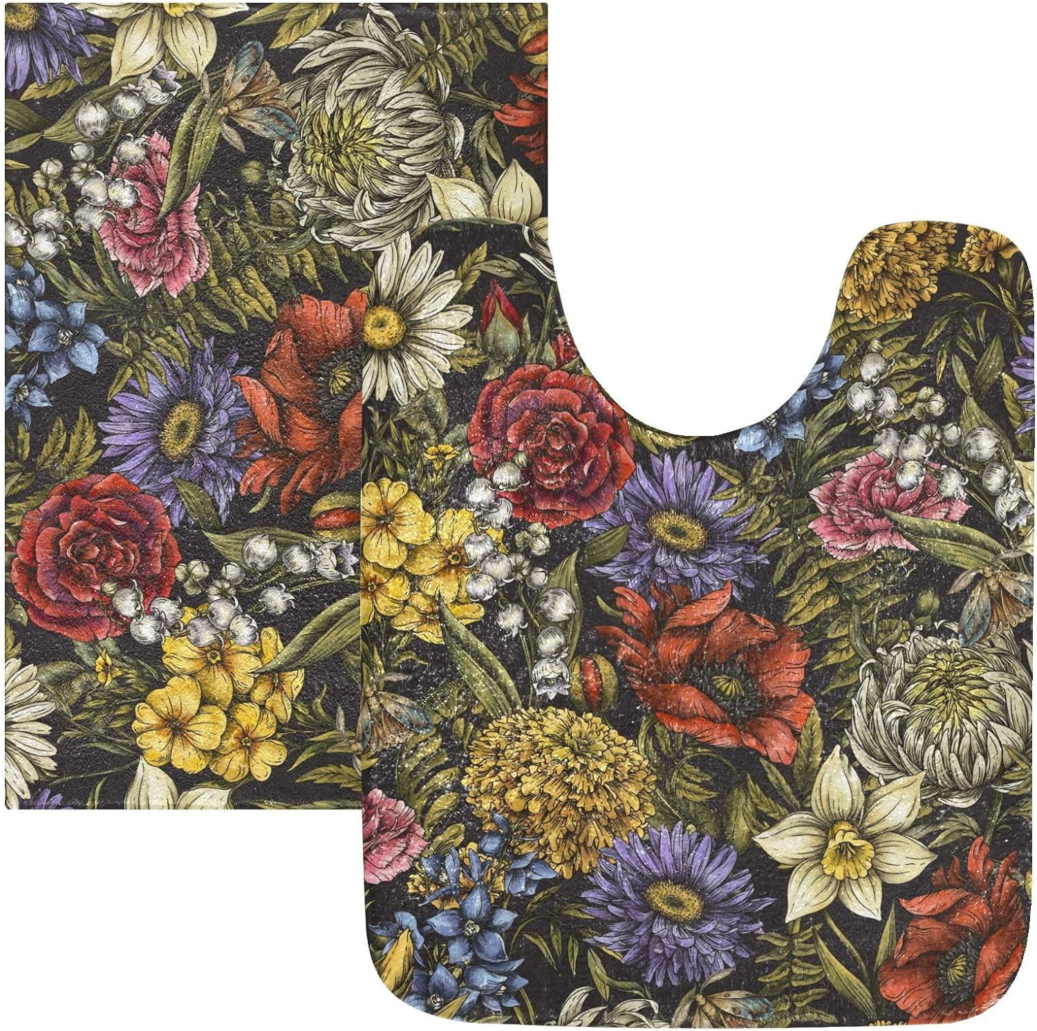 SKYSONIC Bath Mats Toiletry Mat Vintage Victorian Floral Print, Fluffy ...