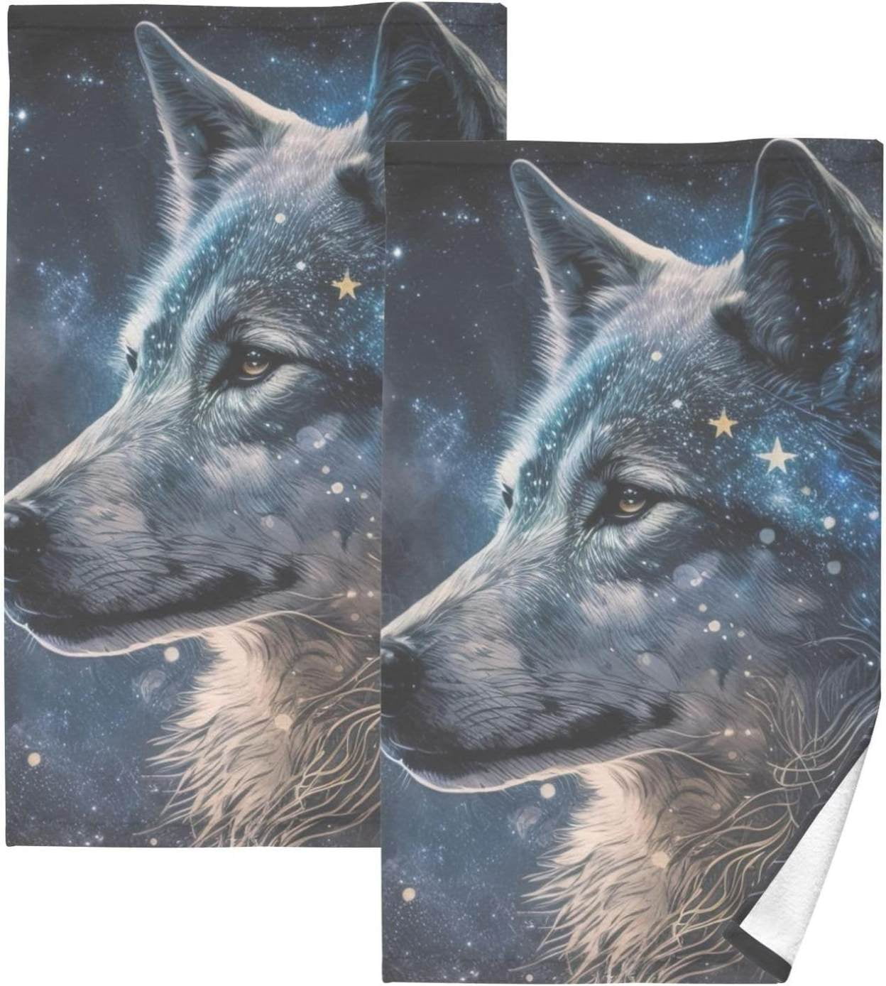 SKYSONIC Bathroom Hand Towels 2 Pack, Galaxy Wolf, Cotton Bath Towels ...