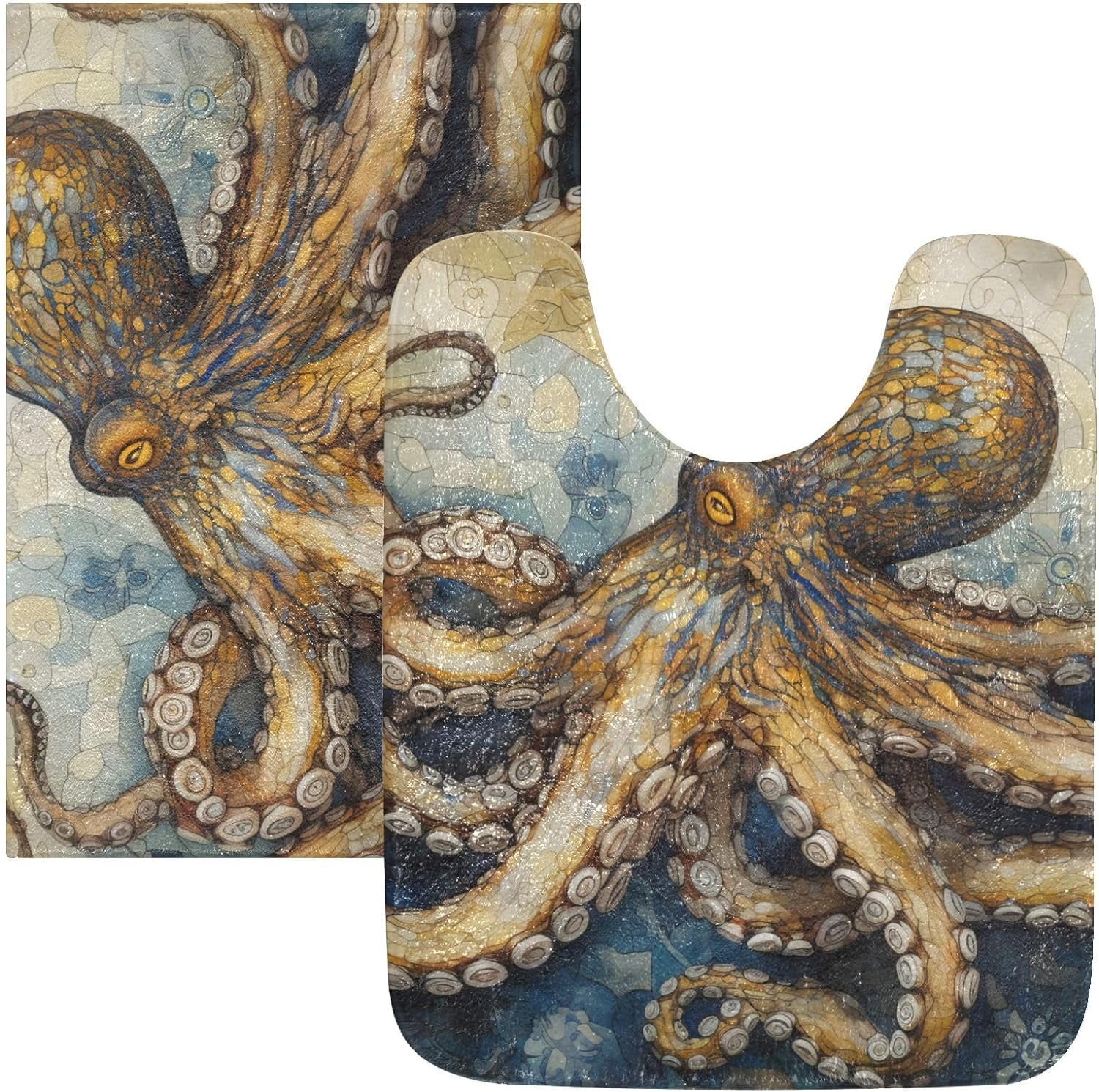 SKYSONIC Bathroom Rug Mats Brown Vintage Octopus Print, Fluffy Plush ...