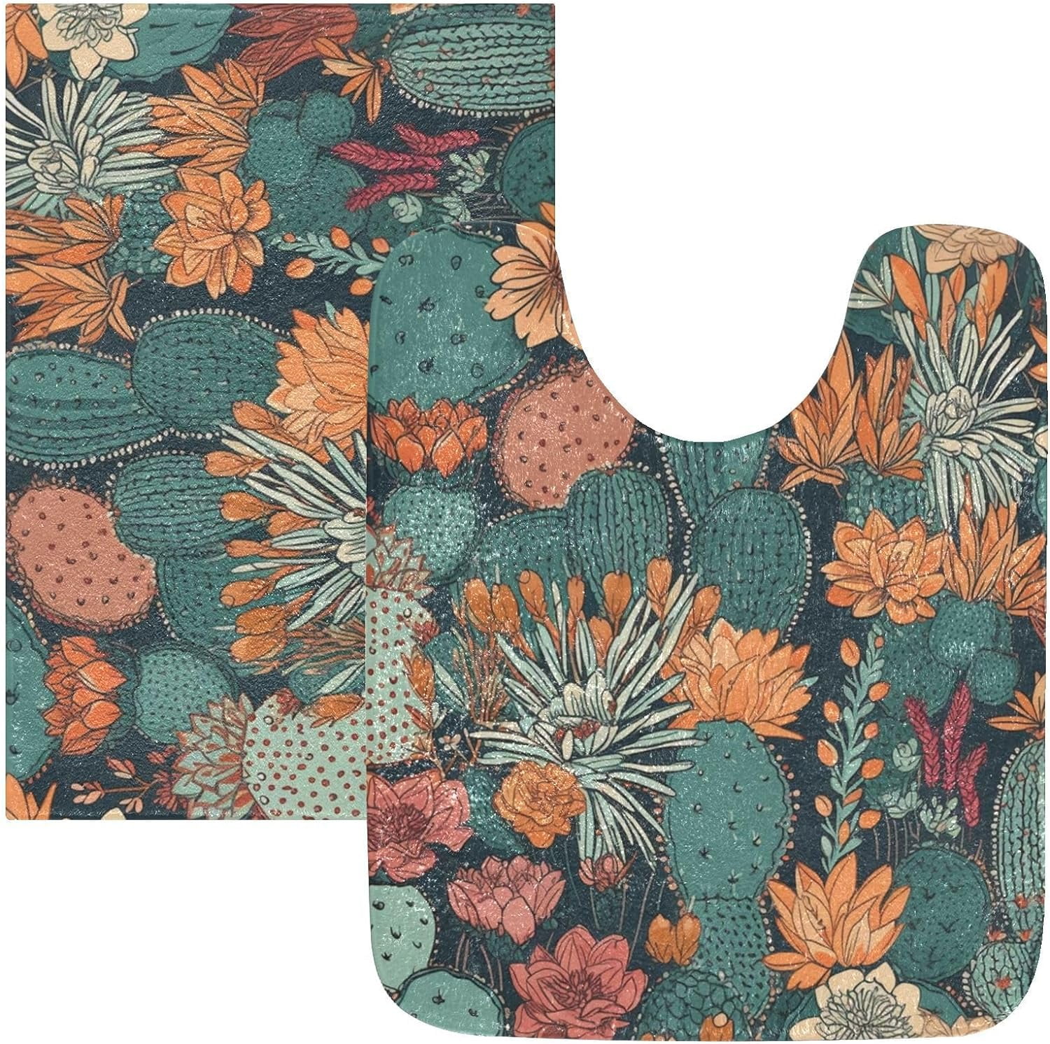 SKYSONIC Bathroom Rug Mats Cactus Drawing Print, Fluffy Plush Absorbent ...