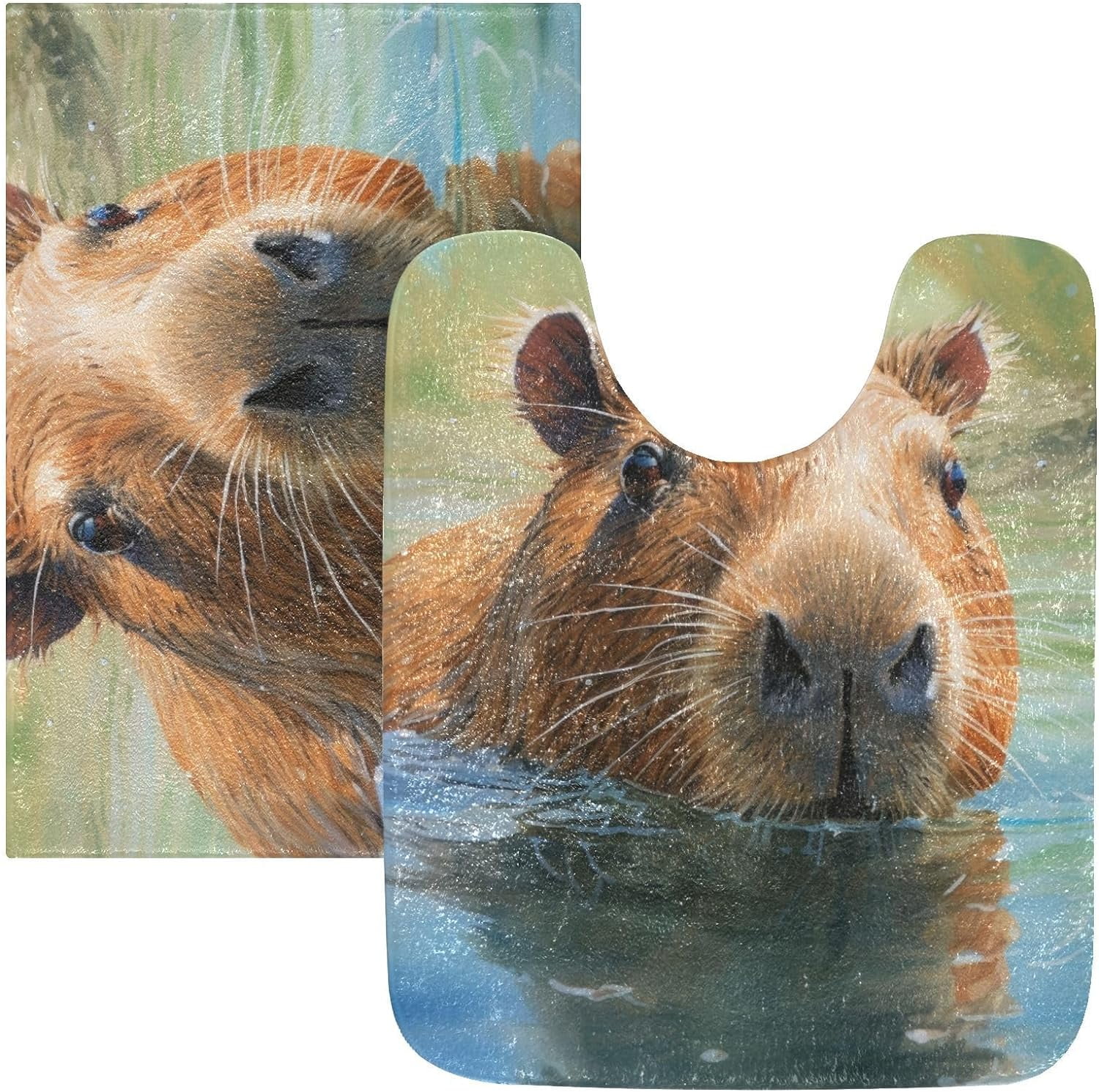 SKYSONIC Bathroom Rug Mats Capybara in Water Print, Fluffy Plush ...