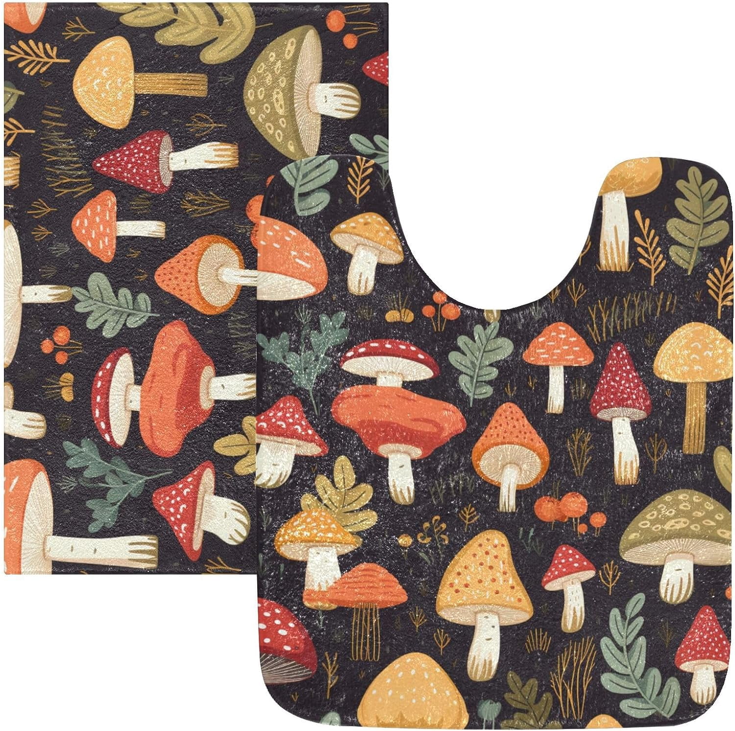 SKYSONIC Bathroom Rug Mats Cartoon Forest Mushroom Print, Fluffy Plush ...