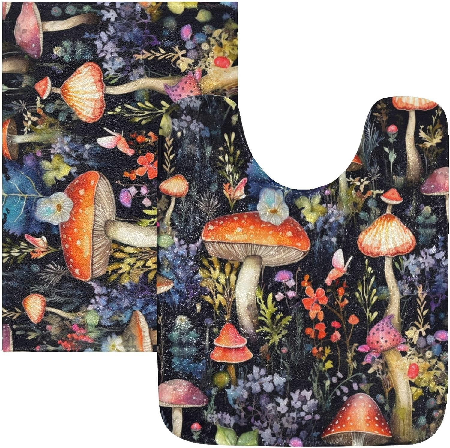 SKYSONIC Bathroom Rug Mats Colored Mushroom Plants Print, Fluffy Plush ...