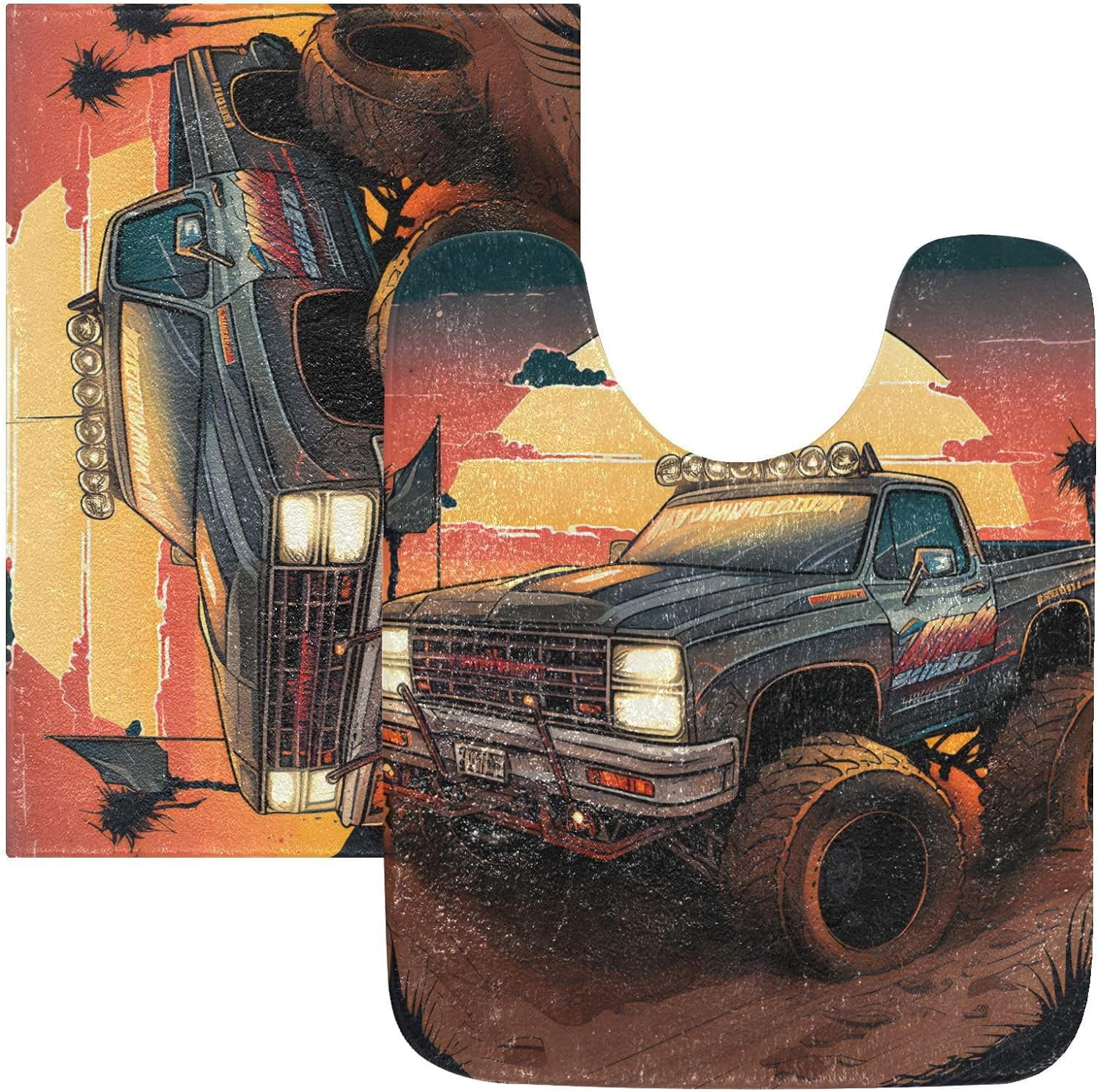 SKYSONIC Bathroom Rug Mats Desert Monster Truck Print, Fluffy Plush ...