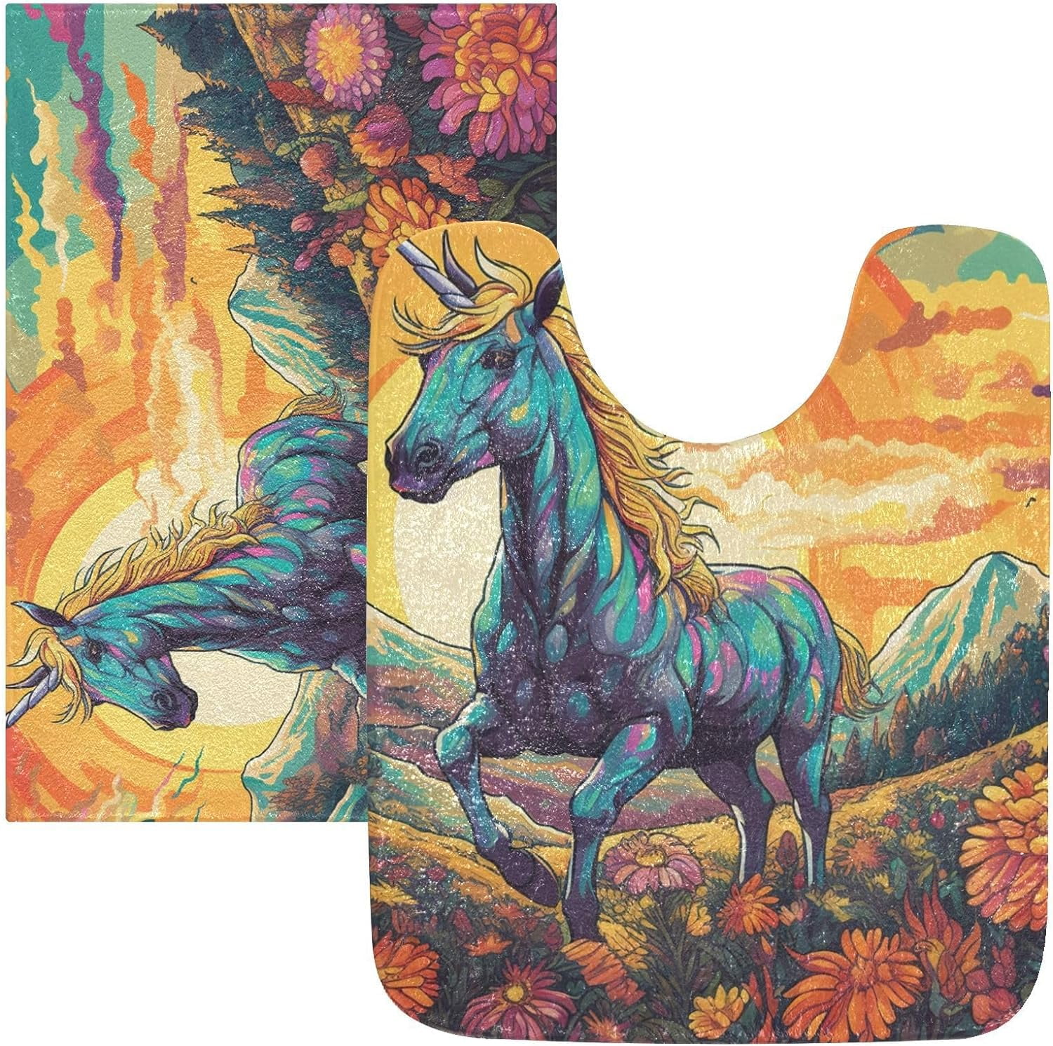 SKYSONIC Bathroom Rug Mats Fantasy Field Unicorn Print, Fluffy Plush ...