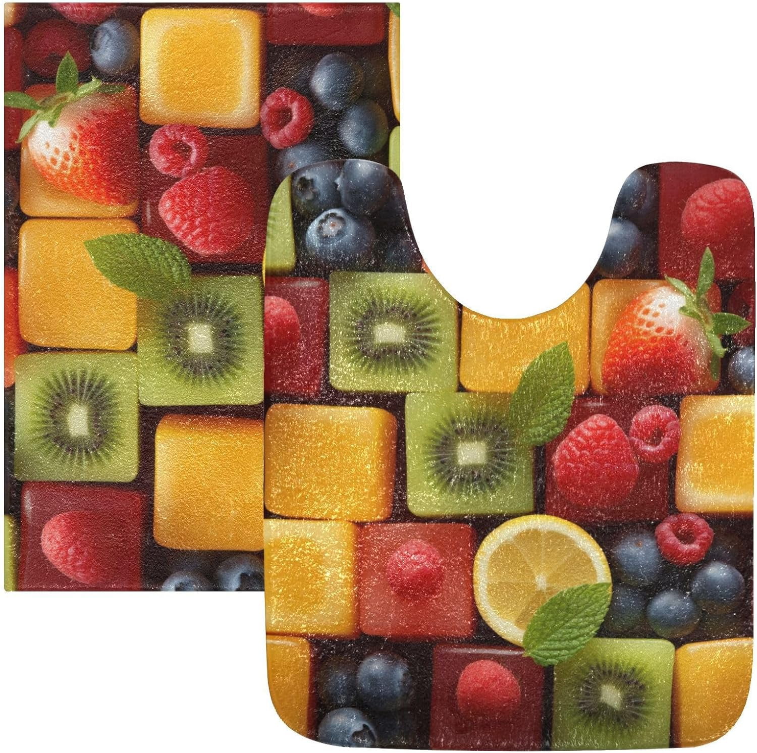 SKYSONIC Bathroom Rug Mats Fruits Puzzle Print, Fluffy Plush Absorbent ...