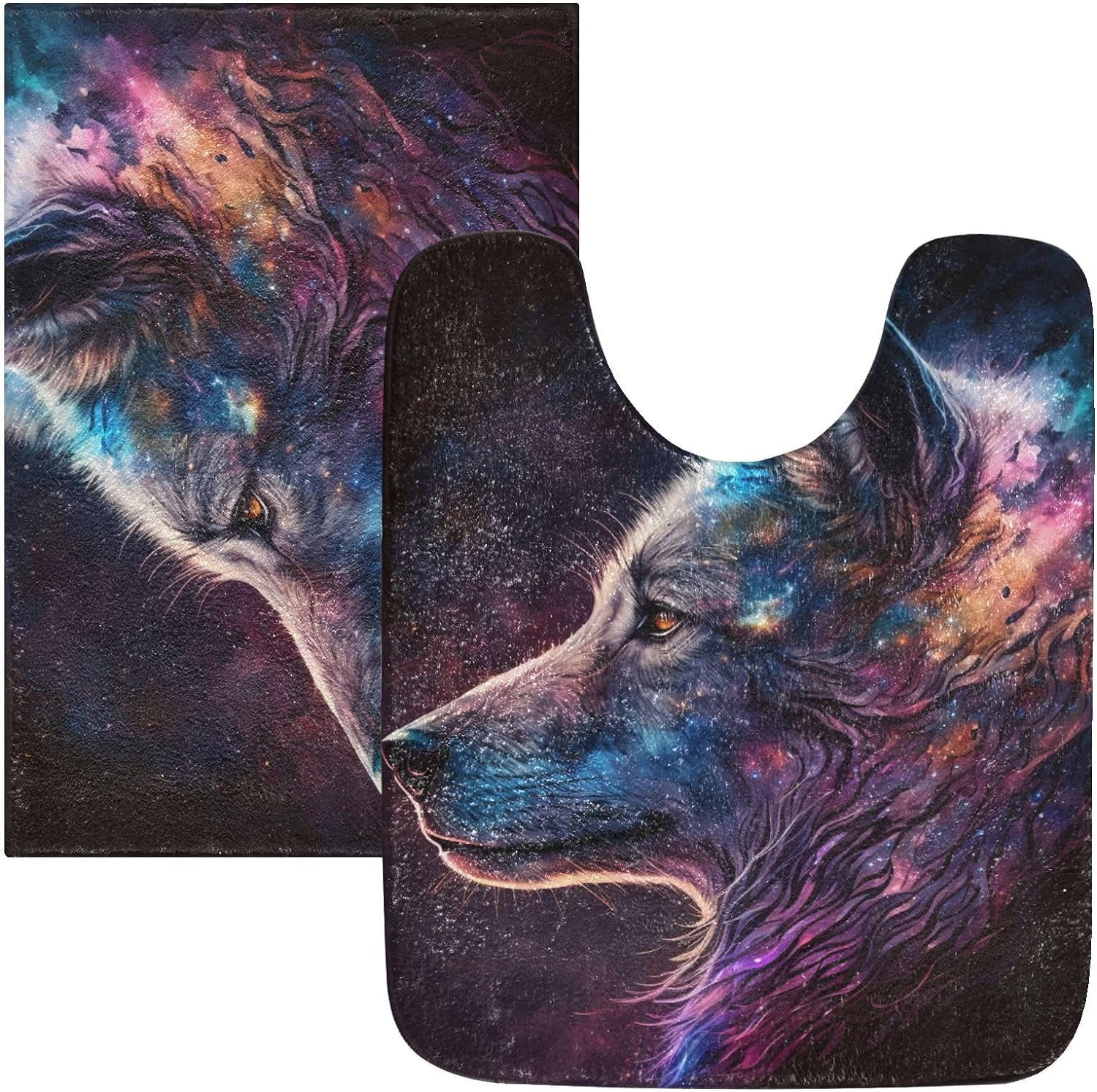 SKYSONIC Bathroom Rug Mats Galaxy Wolf Head Print, Fluffy Plush ...