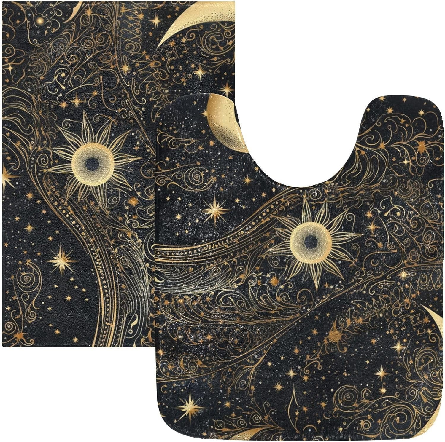 SKYSONIC Bathroom Rug Mats Golden Starry Night Print, Fluffy Plush ...