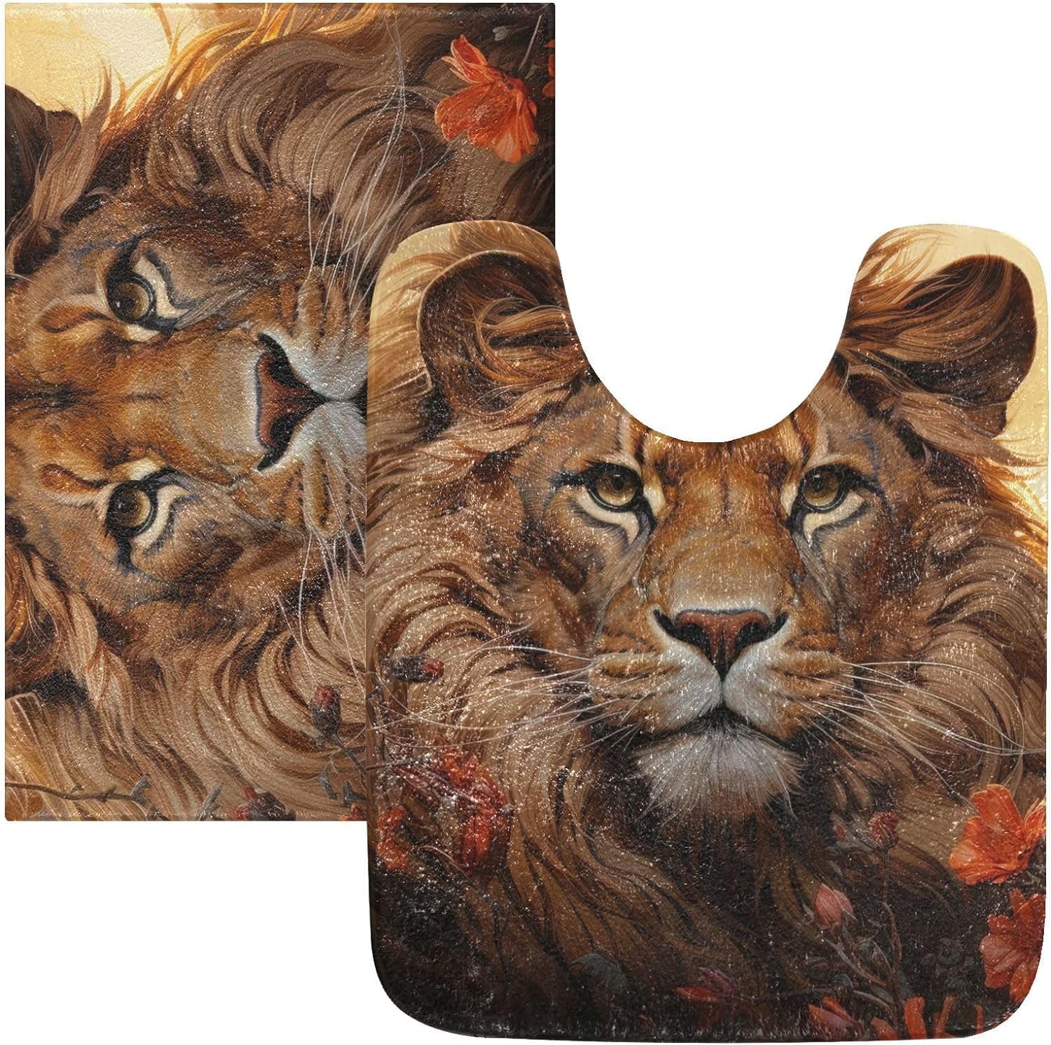 SKYSONIC Bathroom Rug Mats Handsome Lion Flower Print, Fluffy Plush ...