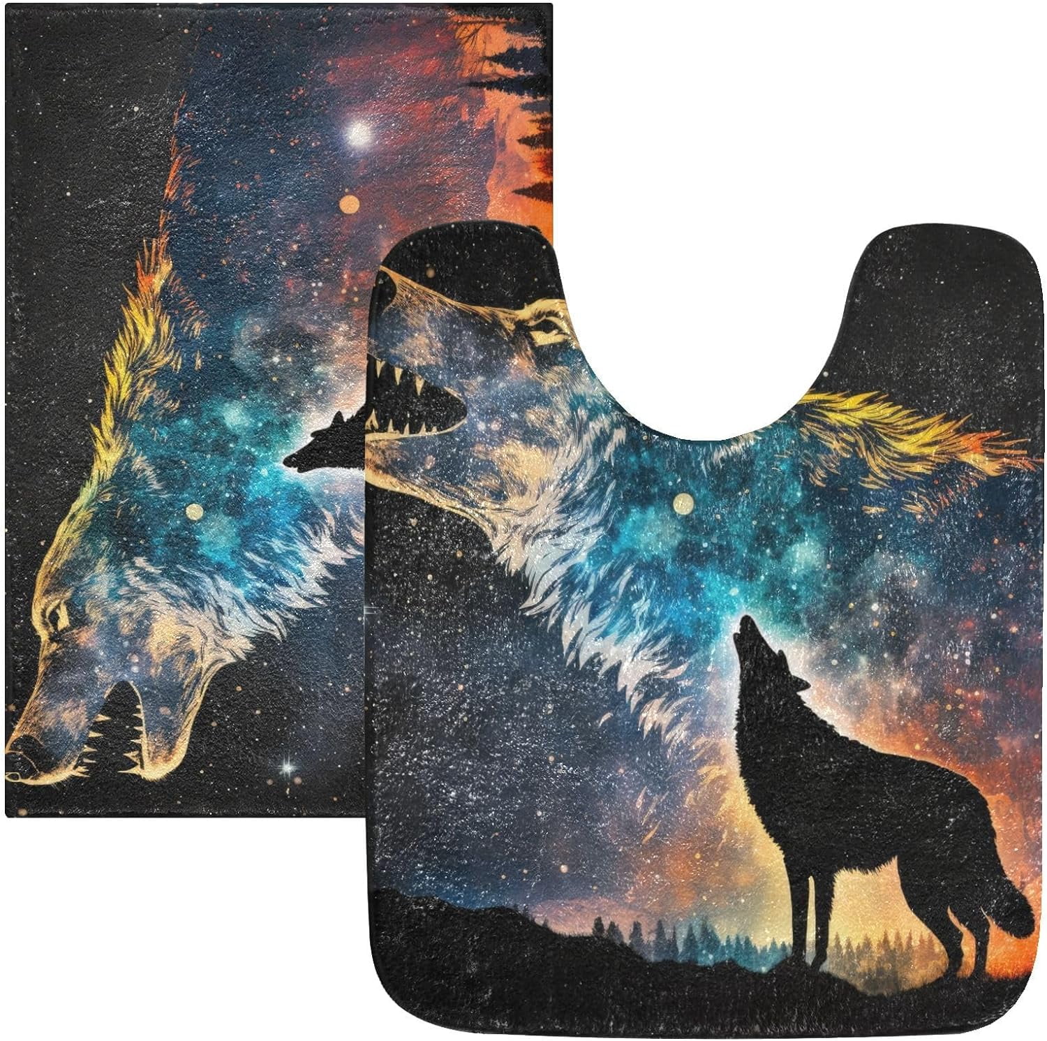 SKYSONIC Bathroom Rug Mats Howling Wolf Night Print, Fluffy Plush ...
